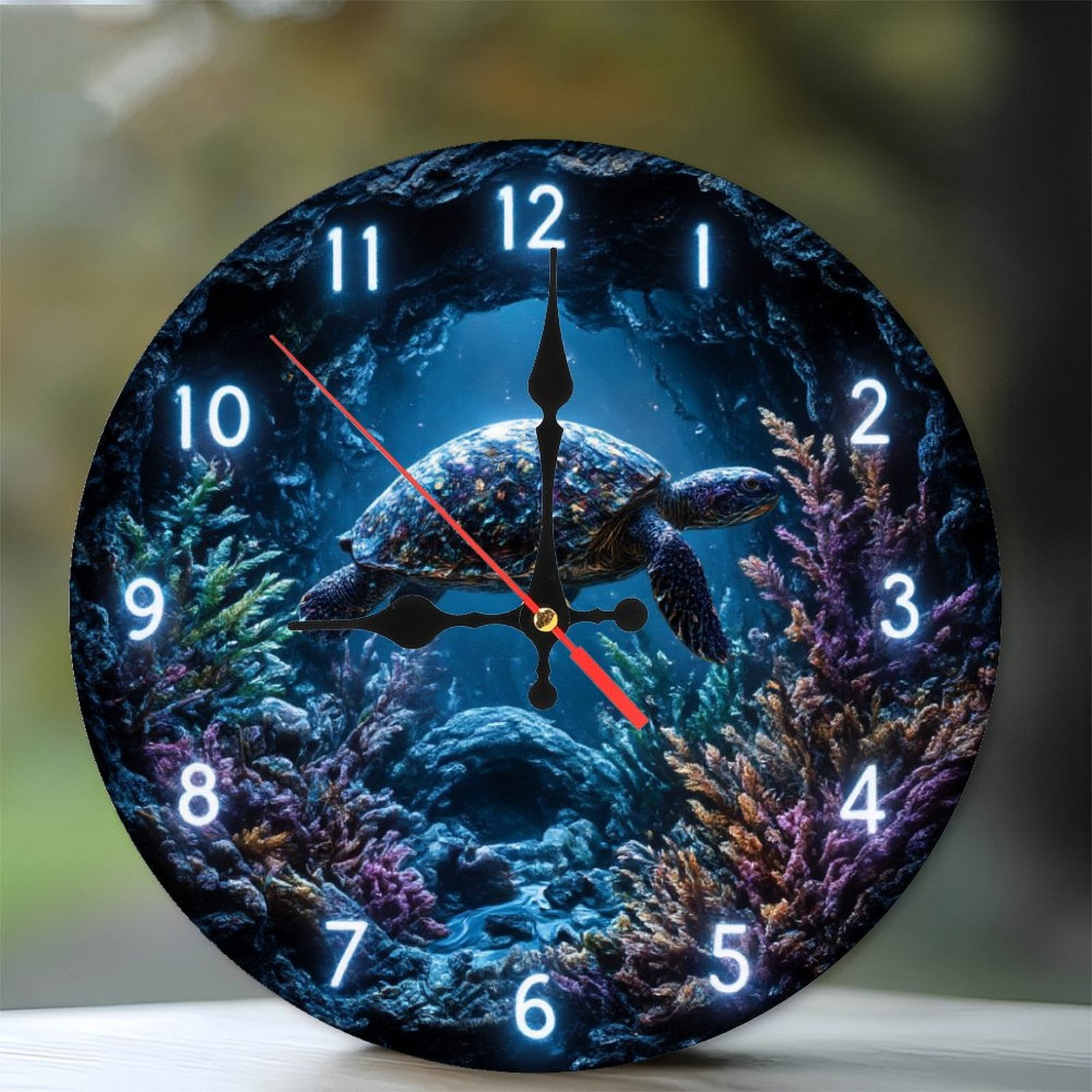 Ocean Turtle Clock Wall Decor Sea Life Underwater Resin Art 10-Inch ...