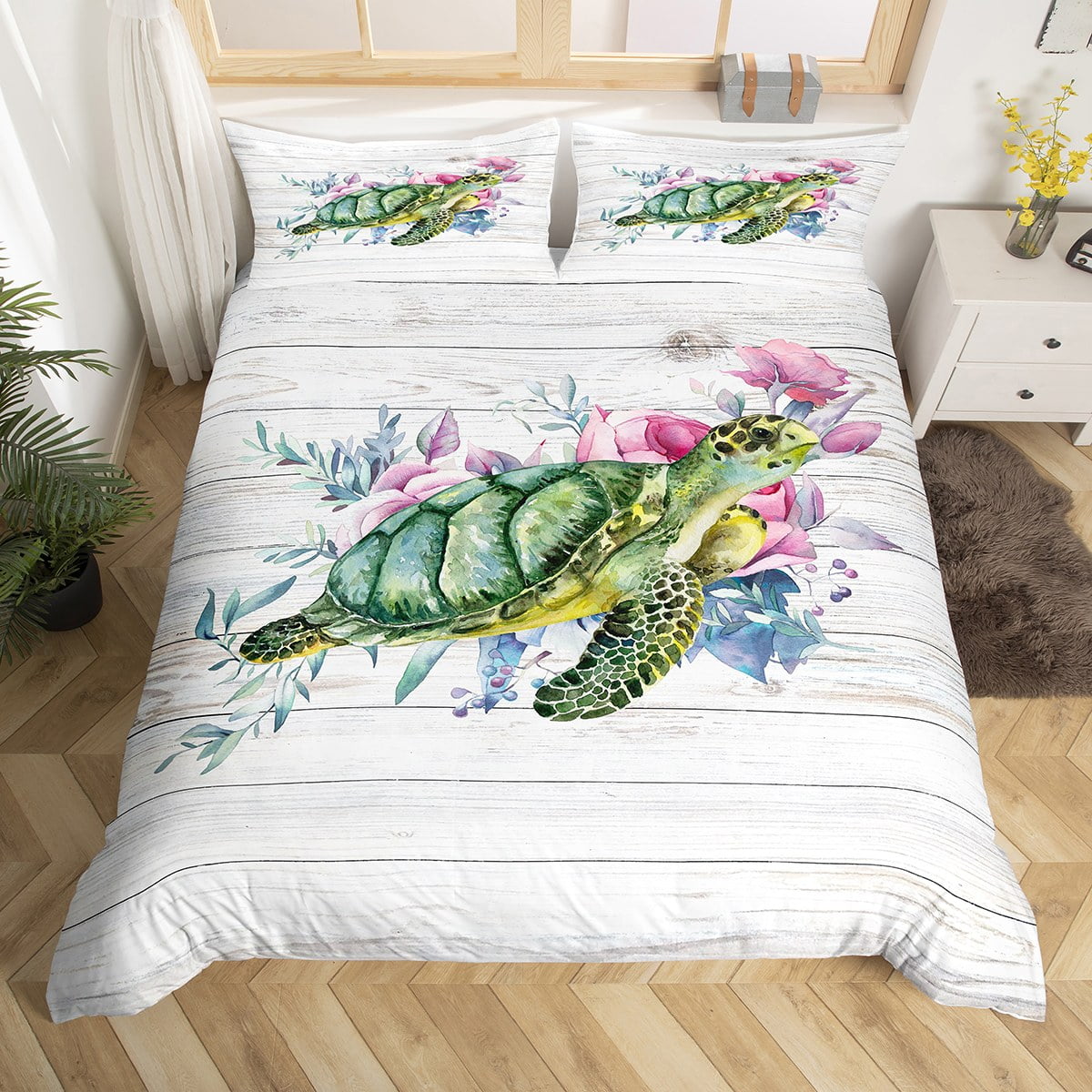 Ocean Turtle Comforter Cover Twin 3Pcs, Beach Coastal Duvet Cover ...