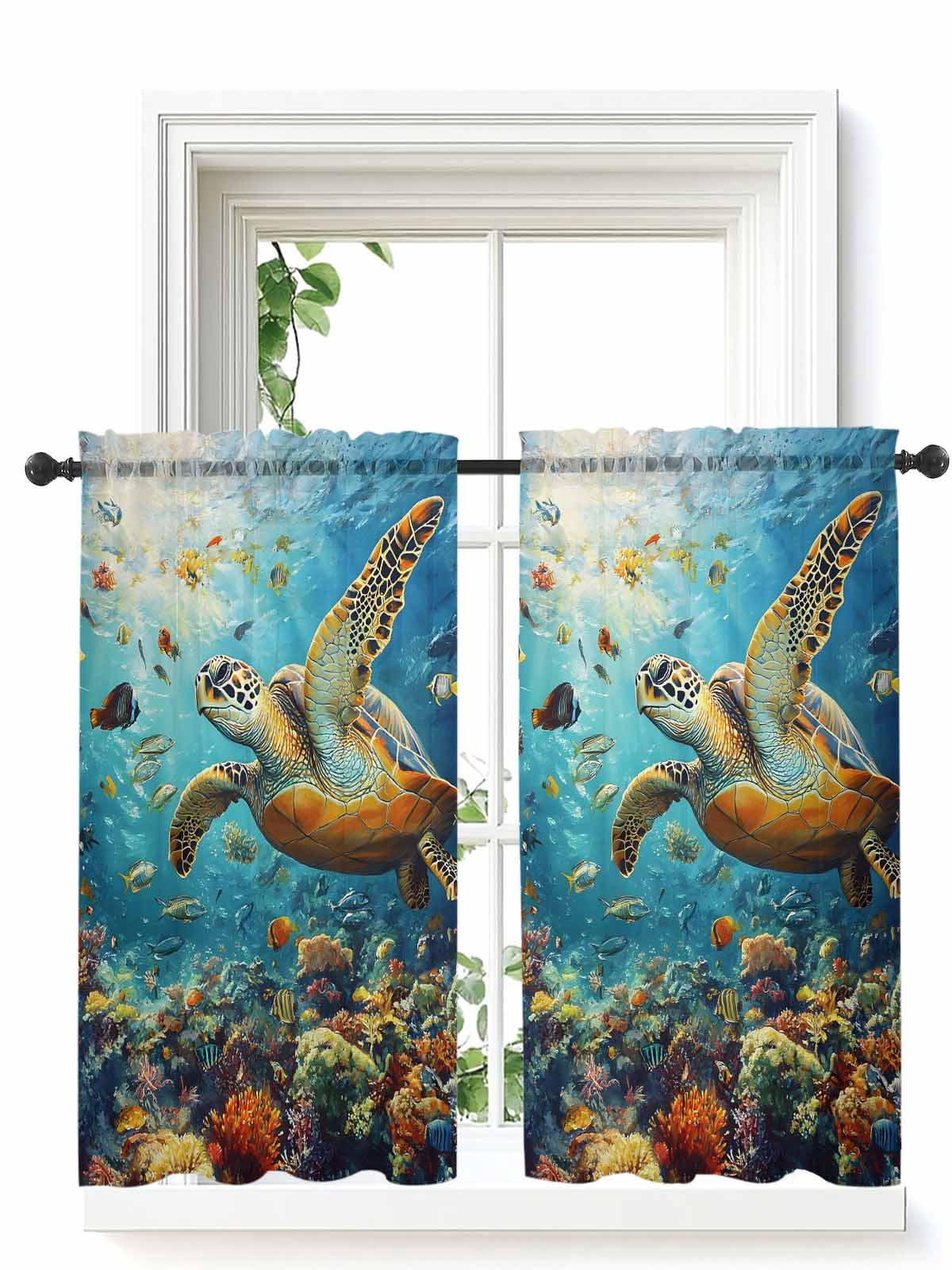 Ocean Turtle Curtains 54 Inch Length, Sheer Curtains for Bedroom Living ...