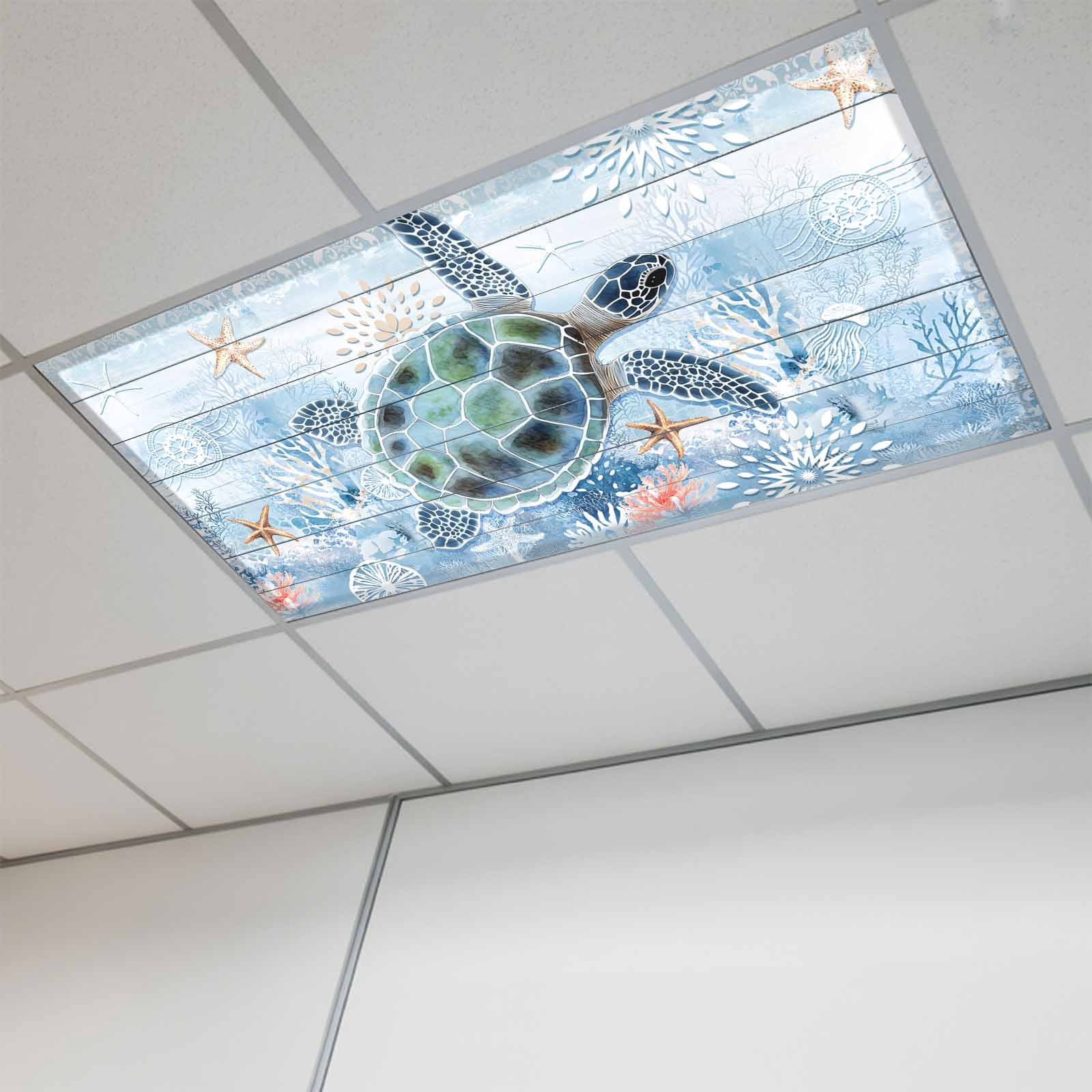 Ocean Turtle Fluorescent Light Covers, Blue Coral Coastal Starfish ...