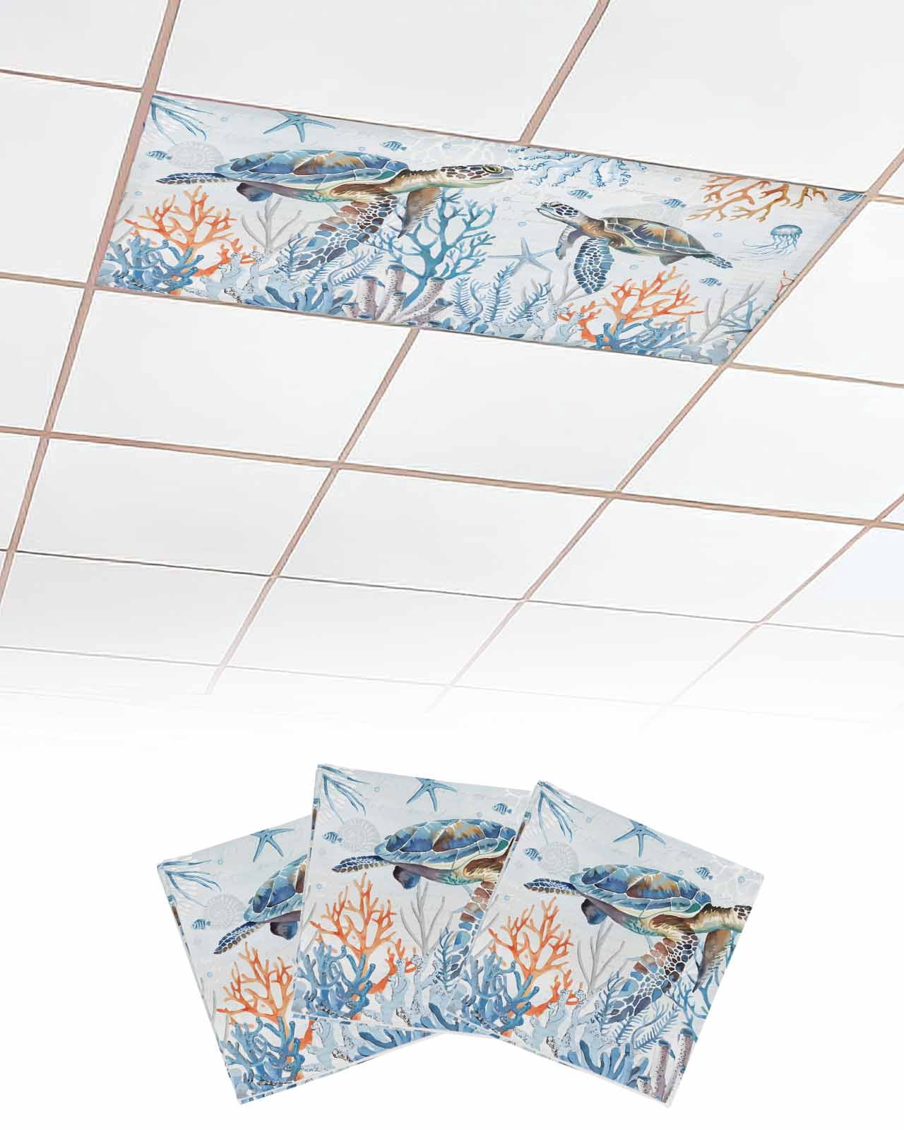 Ocean Turtle Fluorescent Light Covers for Ceiling Lights 4x2 feet,3 ...