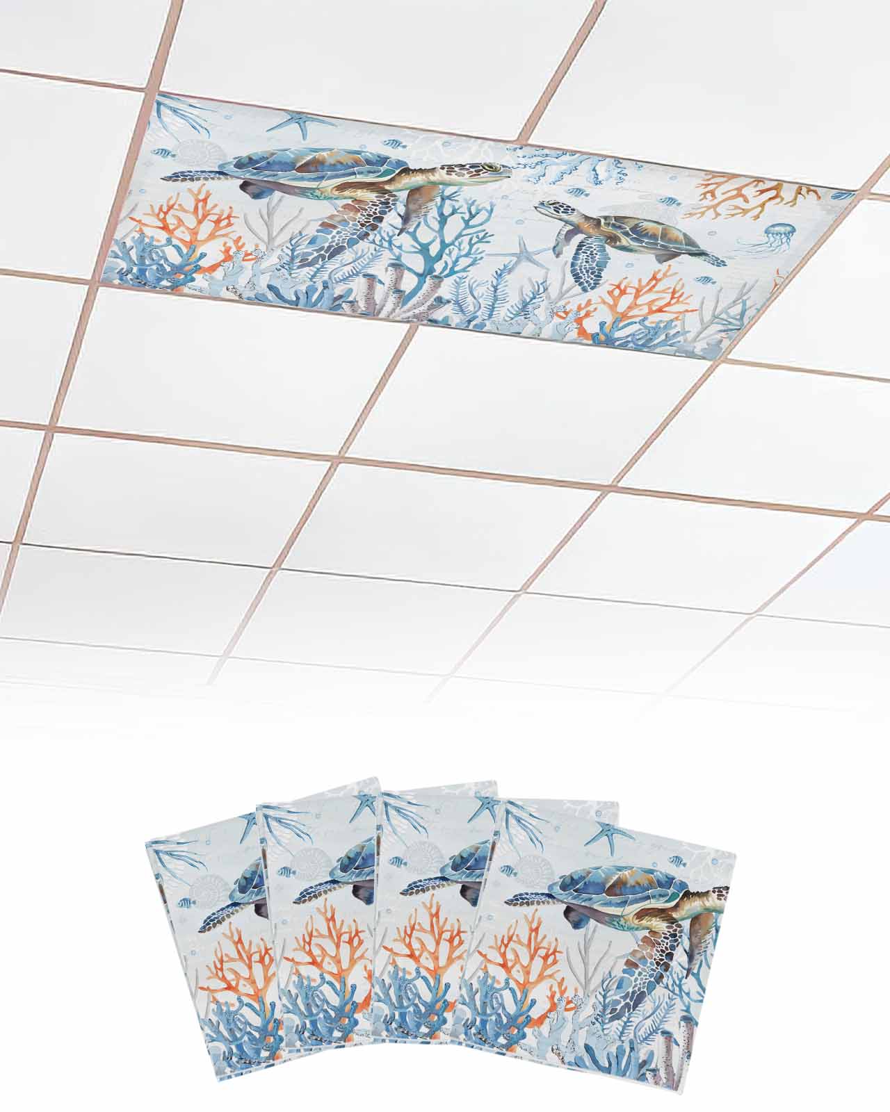 Ocean Turtle Fluorescent Light Covers for Ceiling Lights 4x2 feet,4 ...