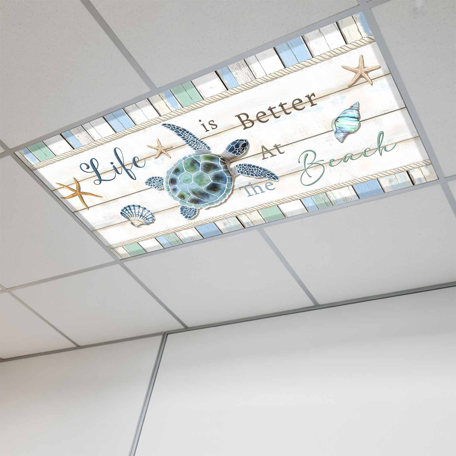 Ocean Turtle Fluorescent Light Covers, Coastal Blue Starfish Shell ...