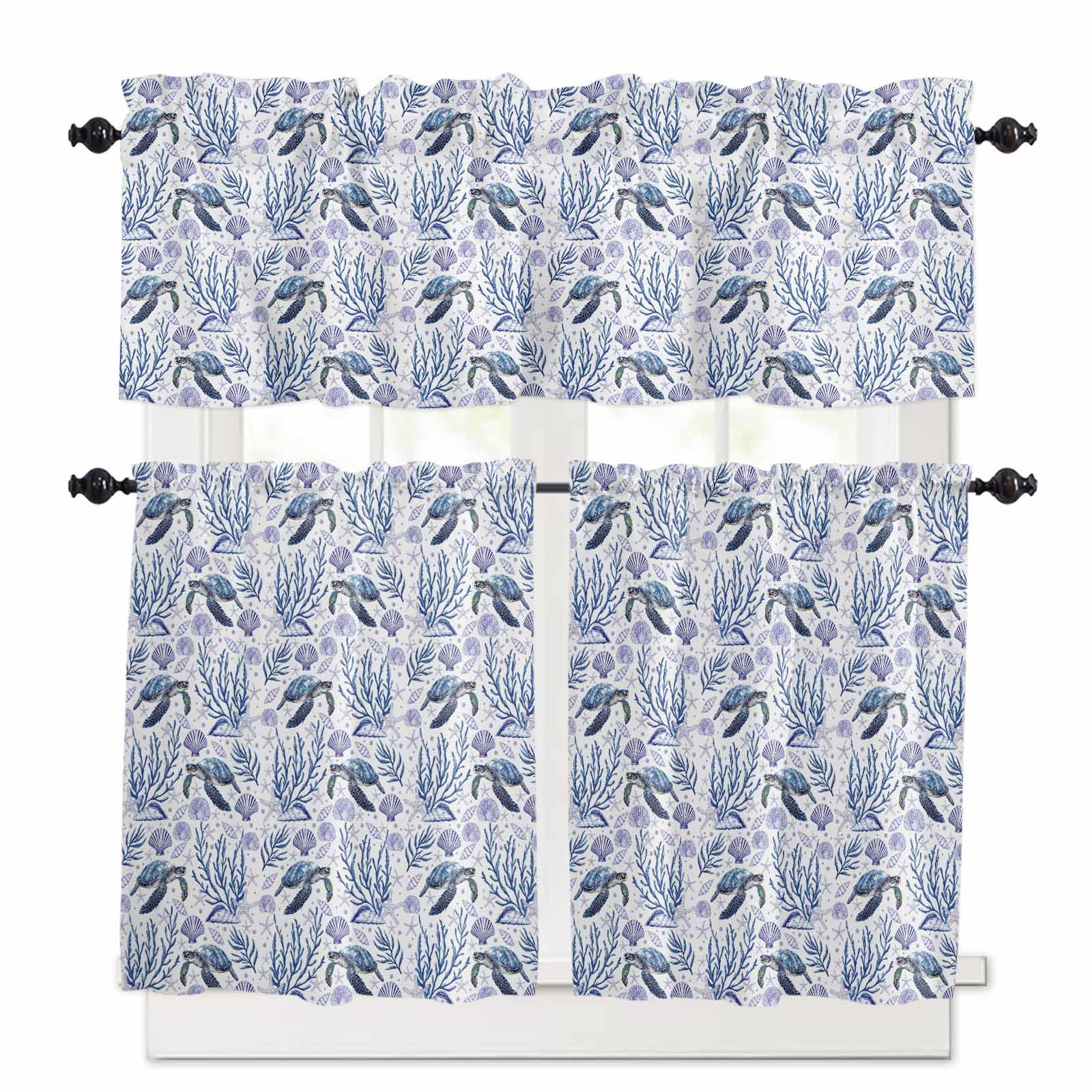 Ocean Turtle Kitchen Curtains Set for Windows 3 Pieces,36 Inch Length ...