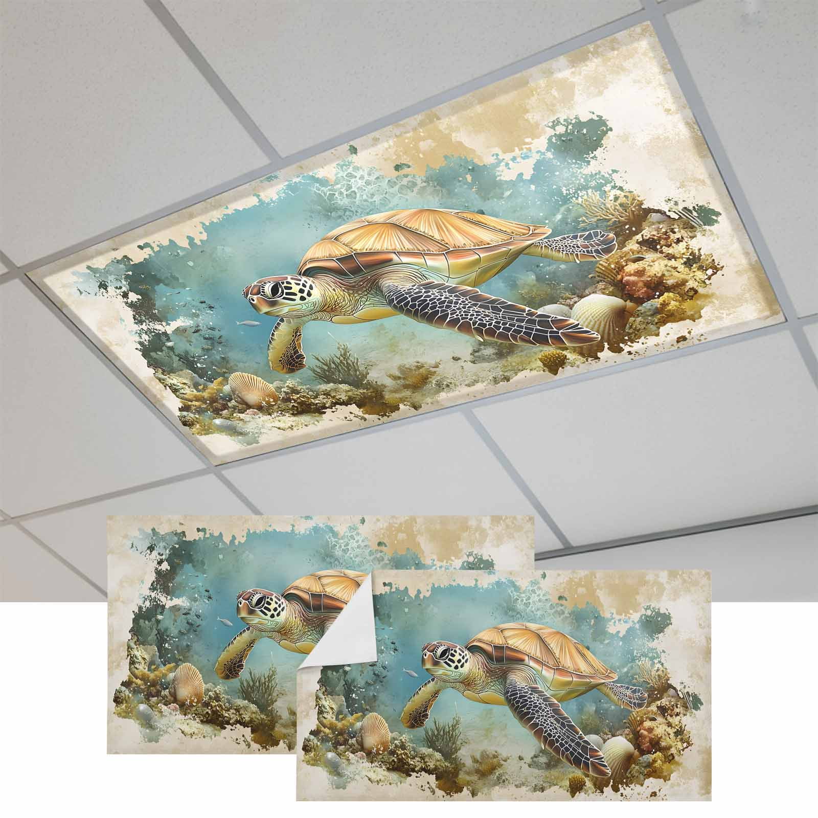 Ocean Turtle Magnetic Fluorescent Light Covers for Ceiling Lights 2x4Ft ...