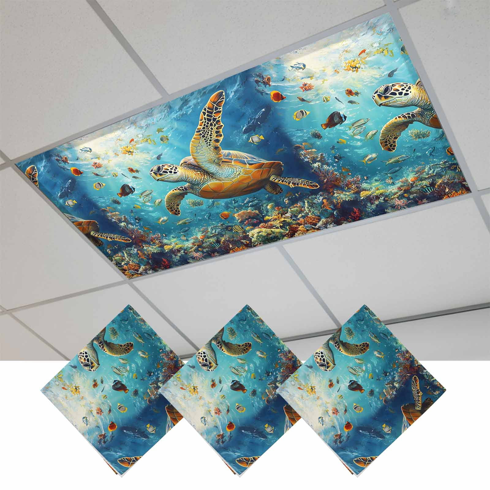 Ocean Turtle Magnetic Fluorescent Light Covers for Ceiling Lights 2x4Ft ...