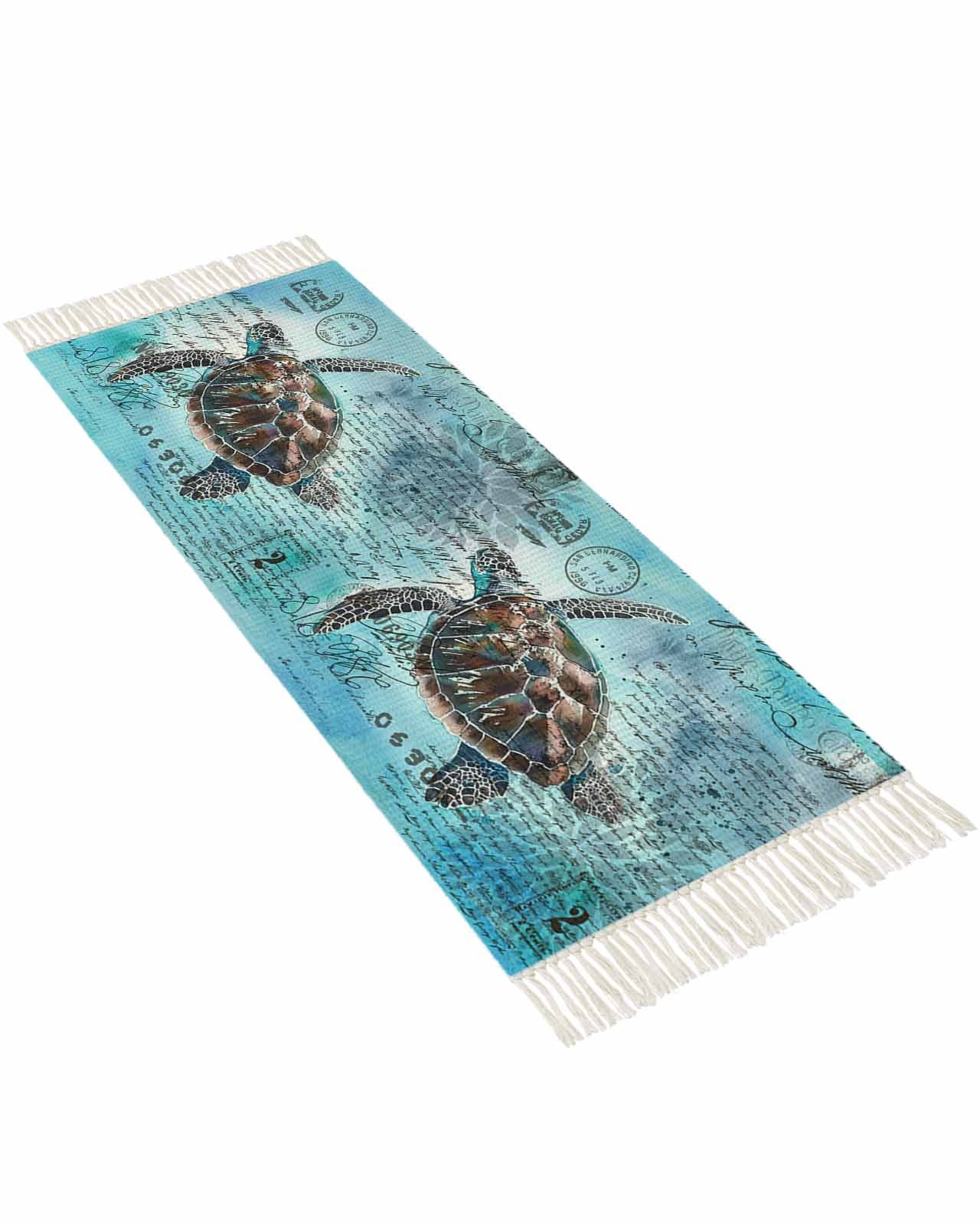 Ocean Turtle Rugs for Entryway 2'x5', Laundry Room Rug Washable Woven ...