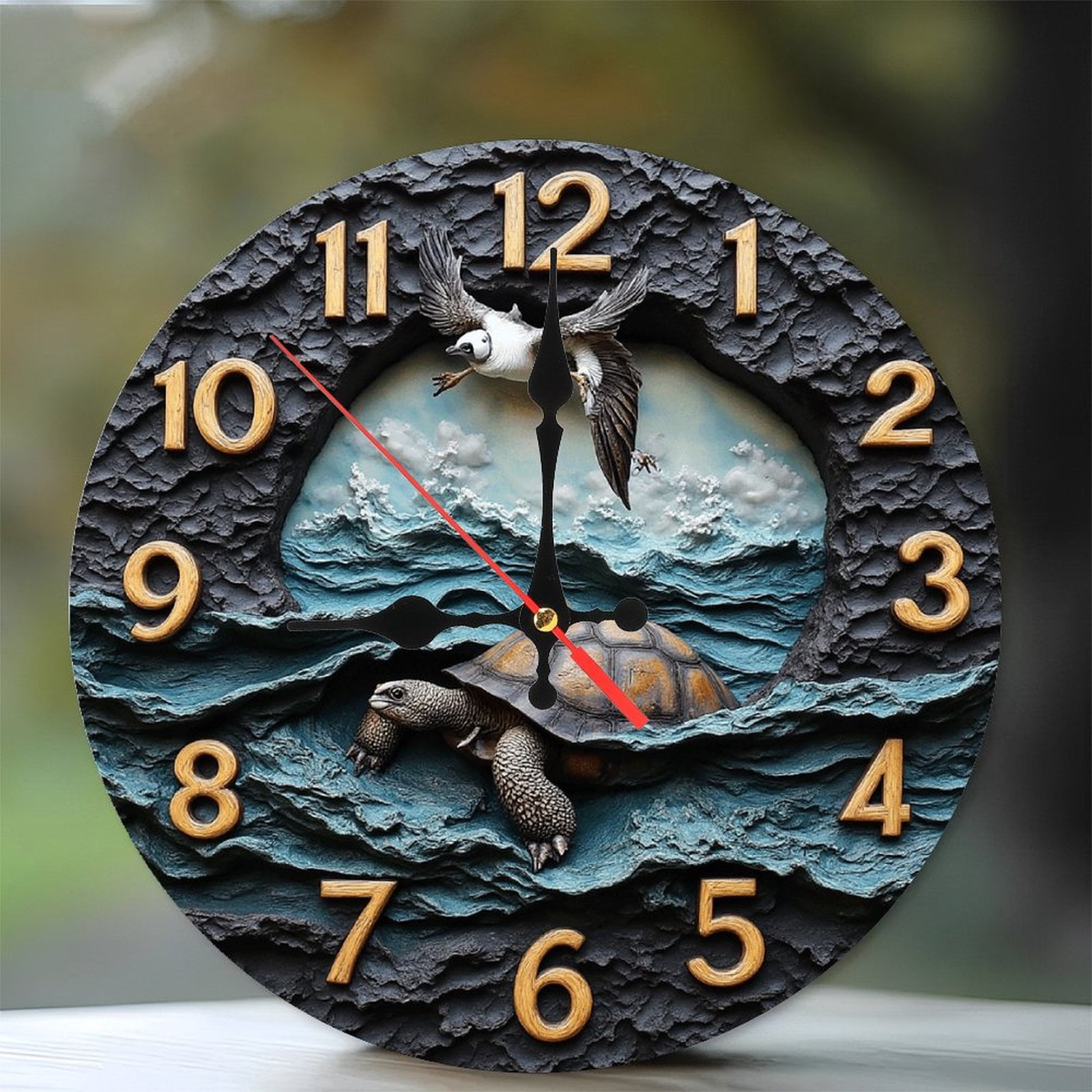 Ocean Turtle Seagull Resin Clock Wall Decor 10-Inch Silent Wooden Wall ...