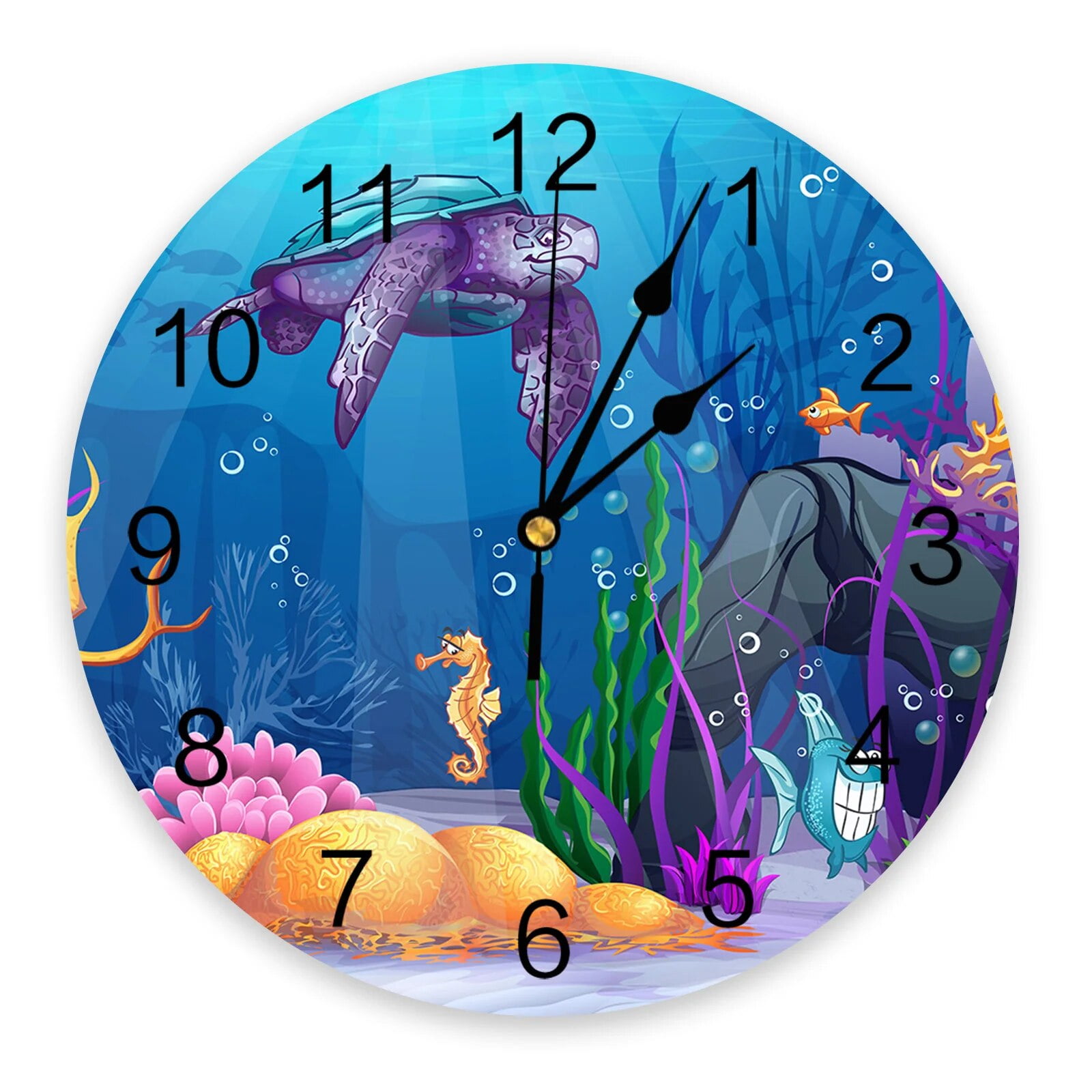 Ocean Turtle Seahorse Coral Cartoon Clocks Wall Home Decor Modern ...