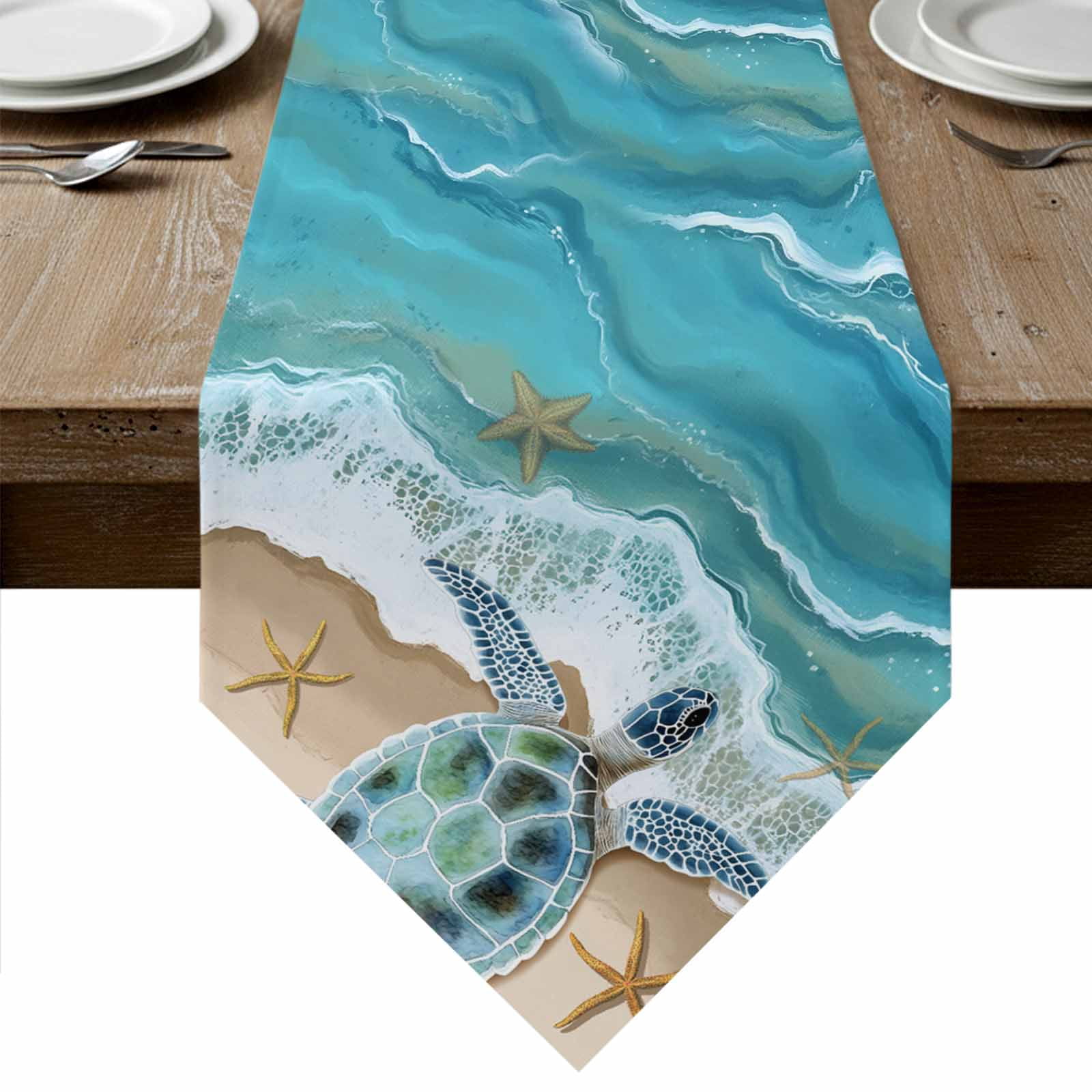 Ocean Turtle Table Runner Linen Burlap Table Runner 70 Inches Long ...