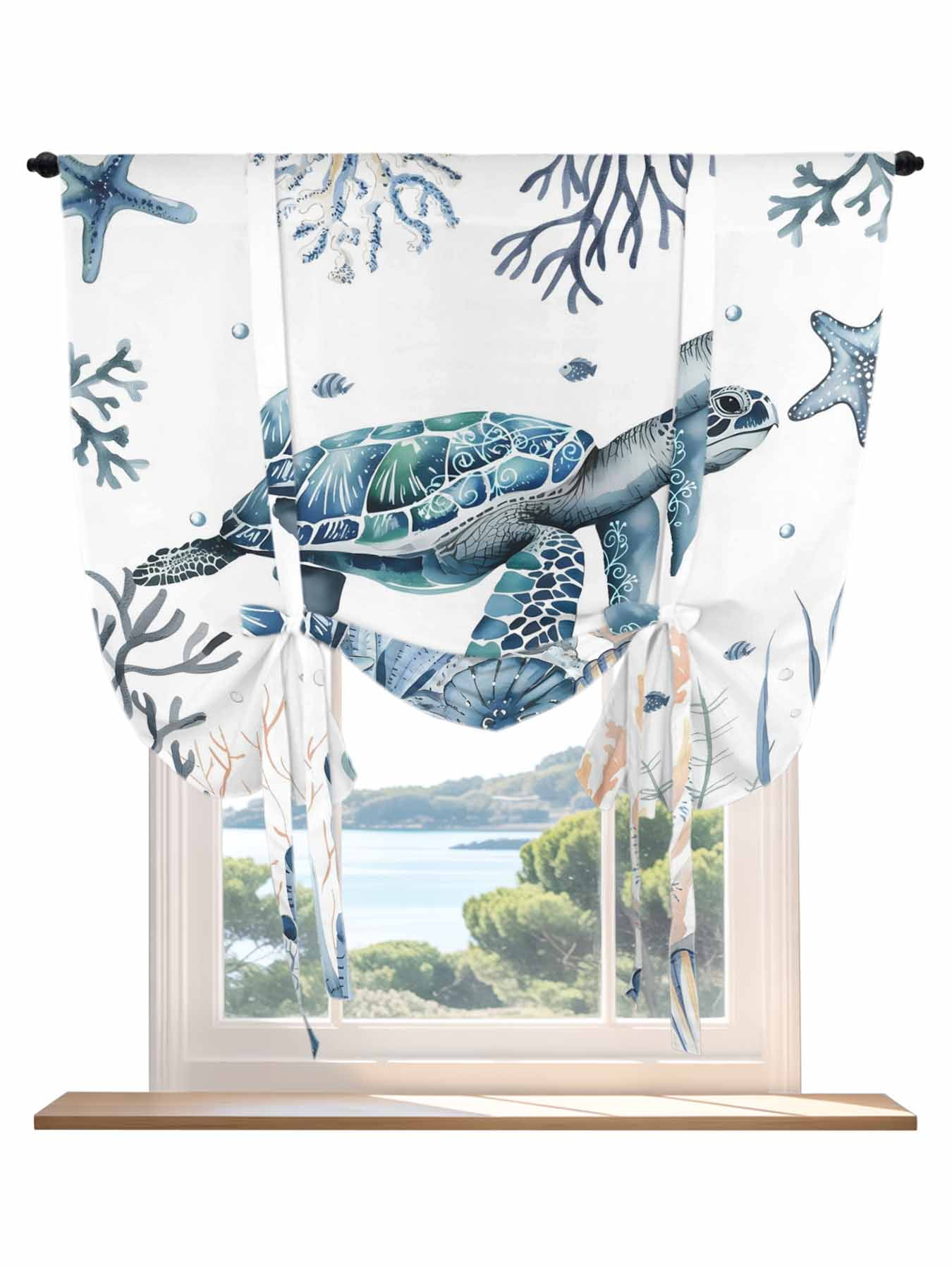 Ocean Turtle Tie Up Curtains for Windows 54 Inch Length Balloon ...