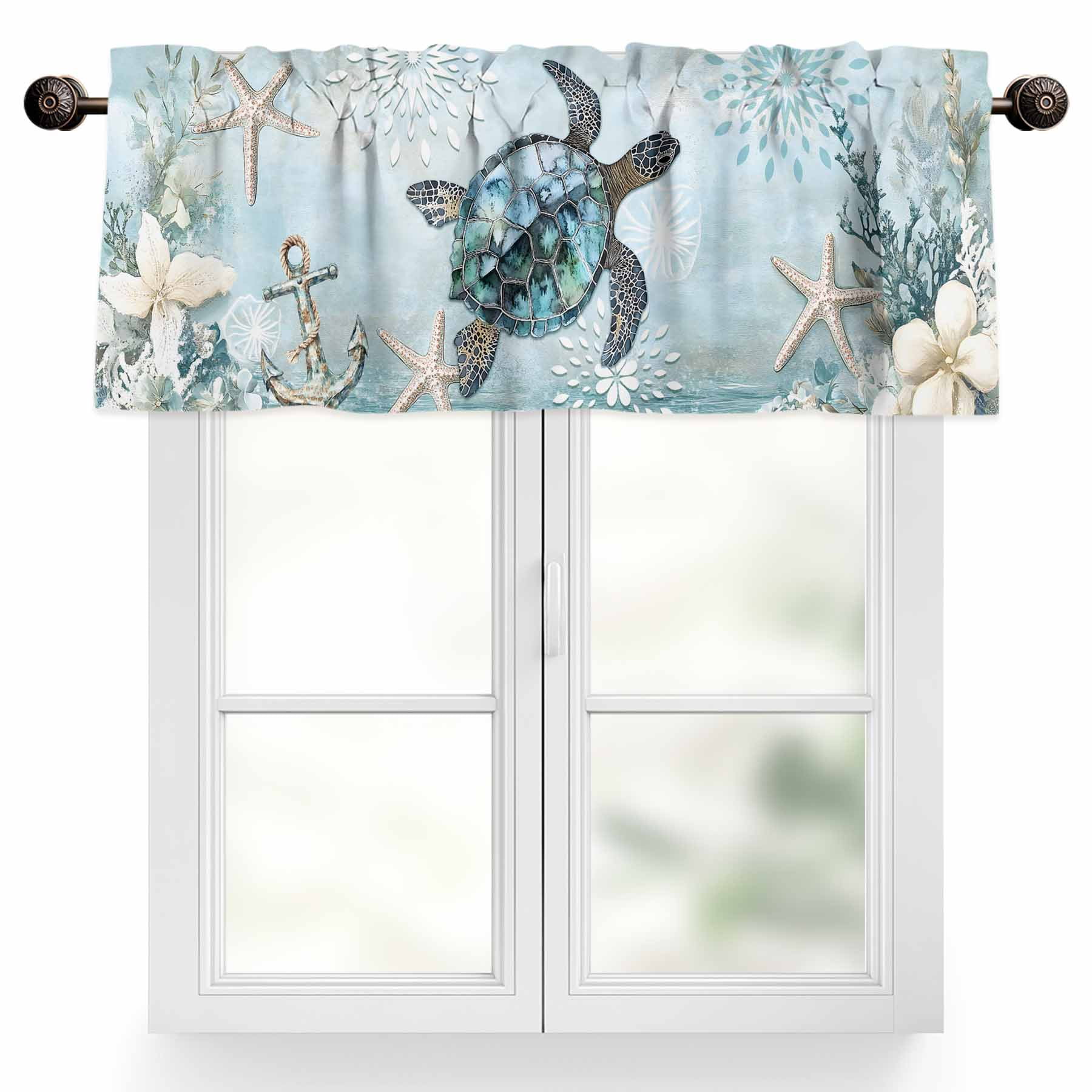 Ocean Turtle Valances for Windows, 54 x 18in, Marine Life Starfish ...