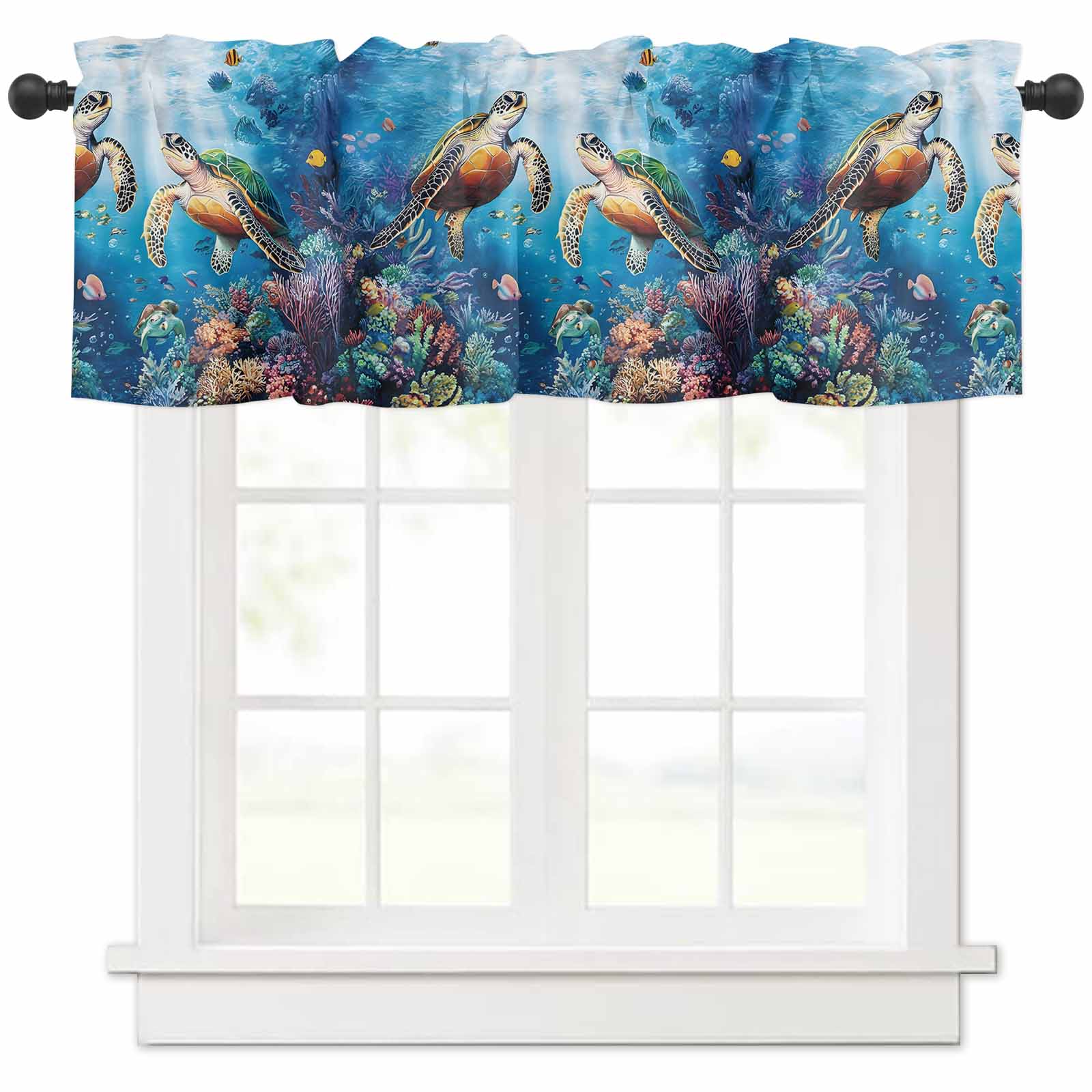 Ocean Turtle Valances for Windows Farmhouse Kitchen Curtains Valances ...