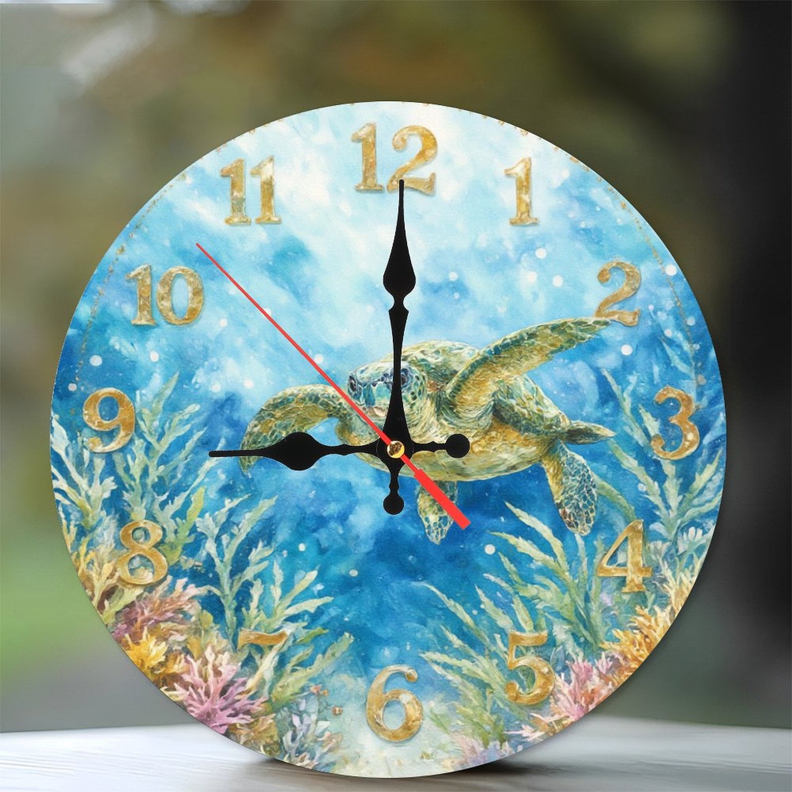Ocean Turtle Wall Clock Sea Life Decor Home Decor 10-Inch Silent Wooden ...
