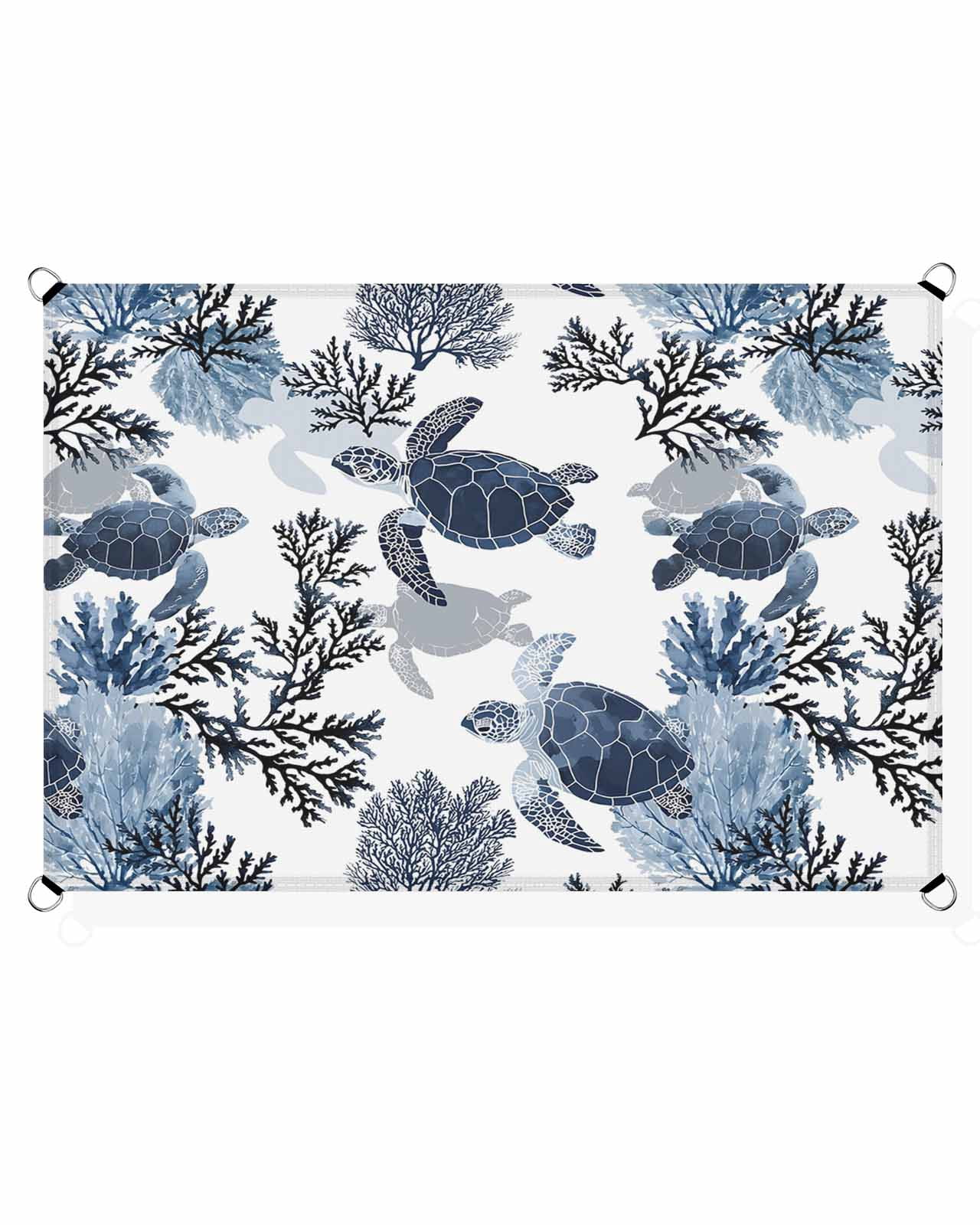 Ocean Turtles Sun Shade Sail 8'X10' Retro Watercolor Blue Corals ...