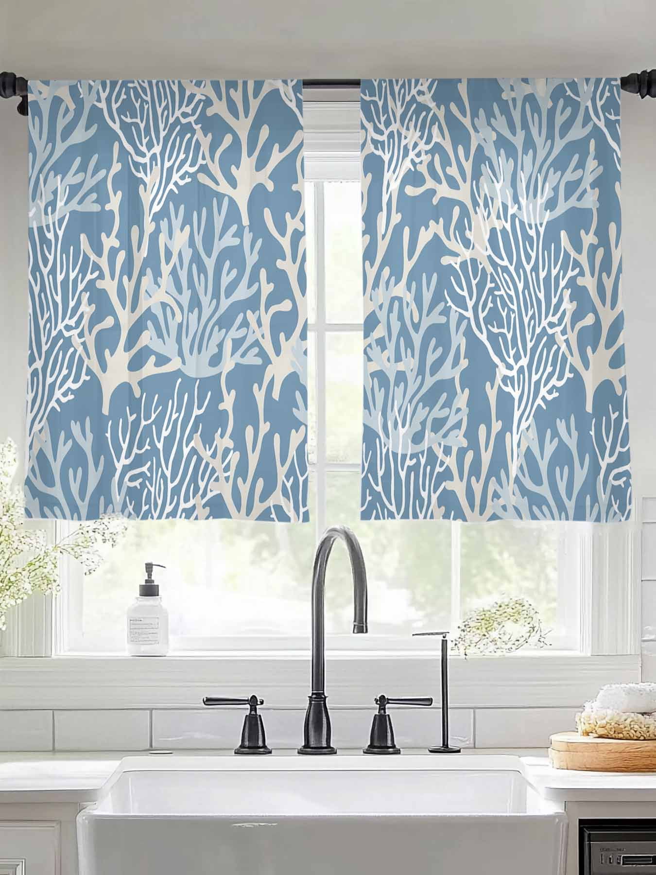 Ocean Undersea Coral Seaweed Chiffon Sheer Curtains 45 Inches Long ...
