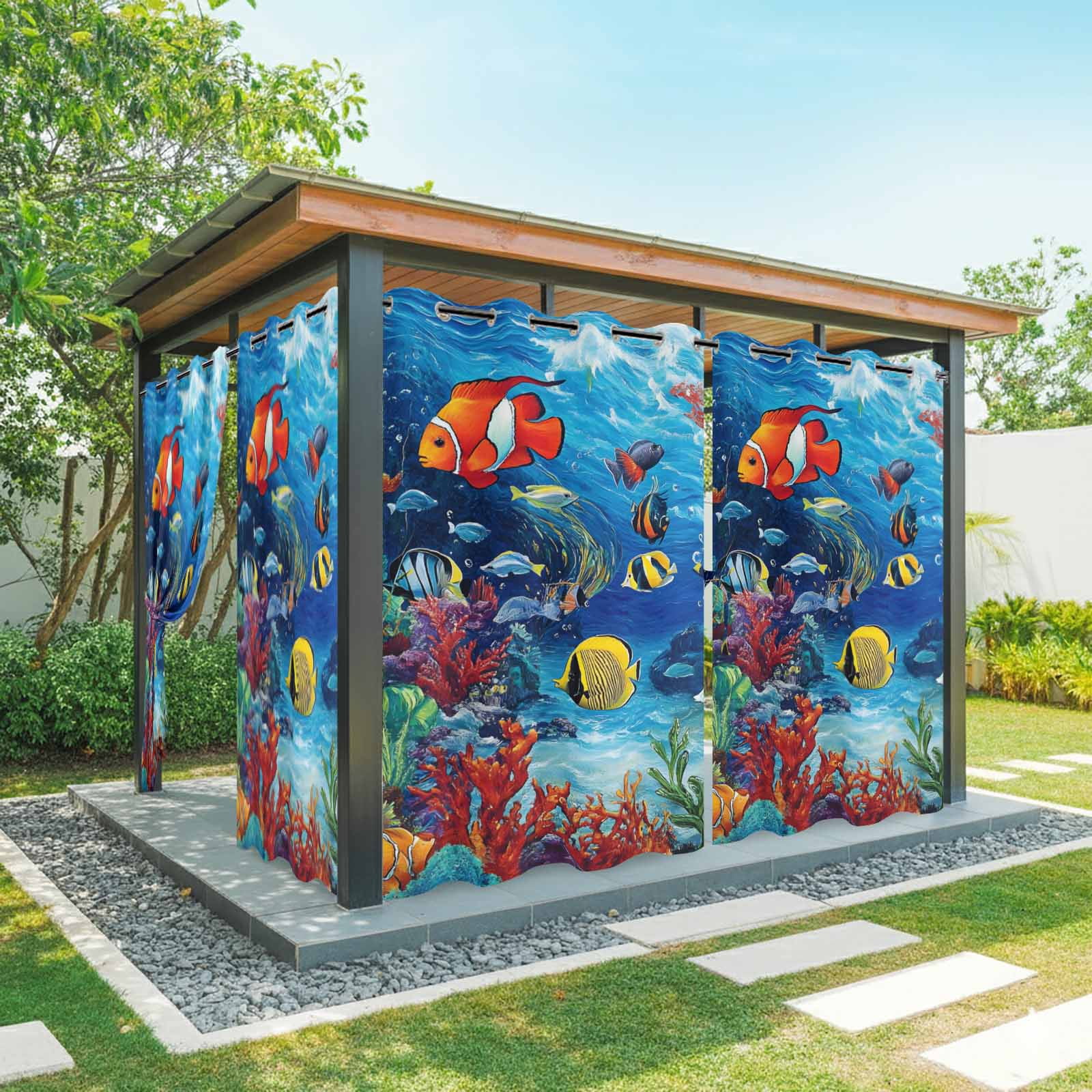 Ocean Underwater Outdoor Curtains for Patio Waterproof, World Tropical ...