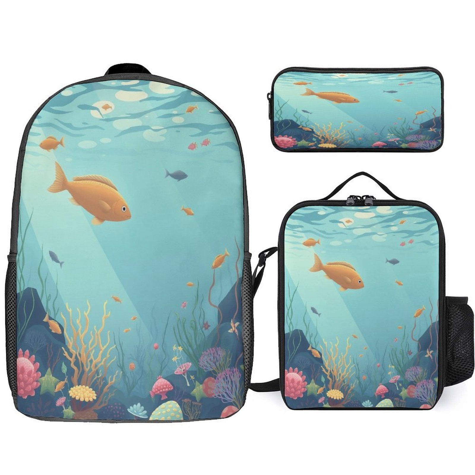 Ocean Underwater Scene Backpack Student BookBag Bag Shoulder Bags 3ps ...