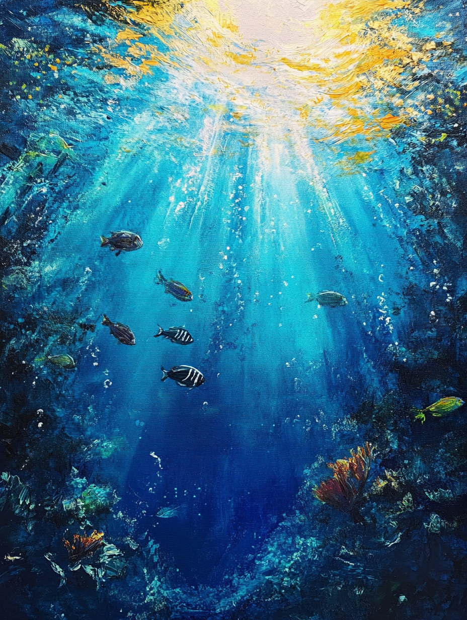 Ocean Underwater Scene Canvas Painting，Suitable for Living Room，Bedroom ...