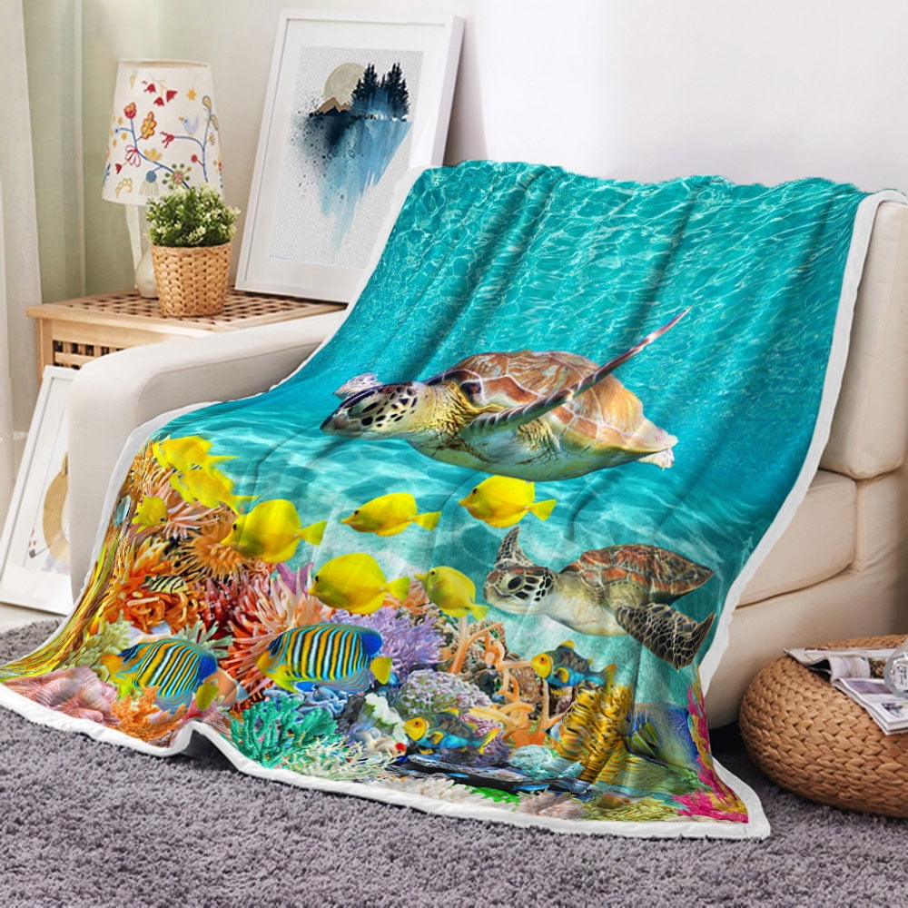 Ocean Underwater Sea Turtle Throw Blanket, Seawater Seabed Landscape ...