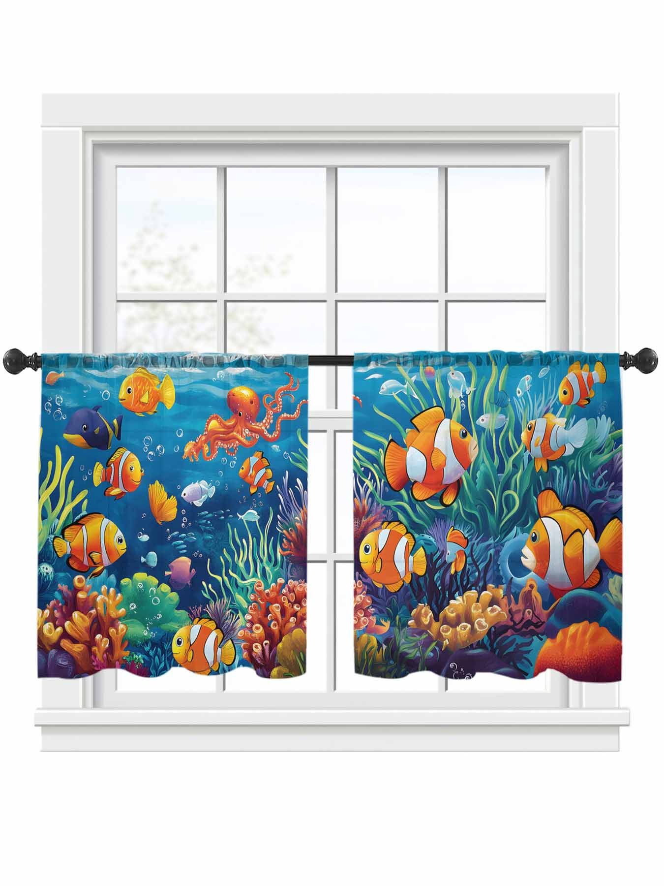 Ocean Underwater Sheer Curtains 2 Panels Set World Marine Life Fish ...