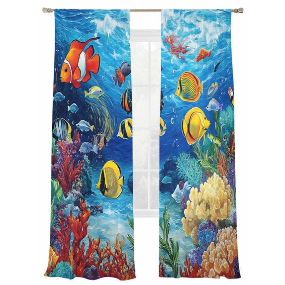Ocean Underwater Sheer Curtains 2 Panels Set World Tropical Fish Coral ...