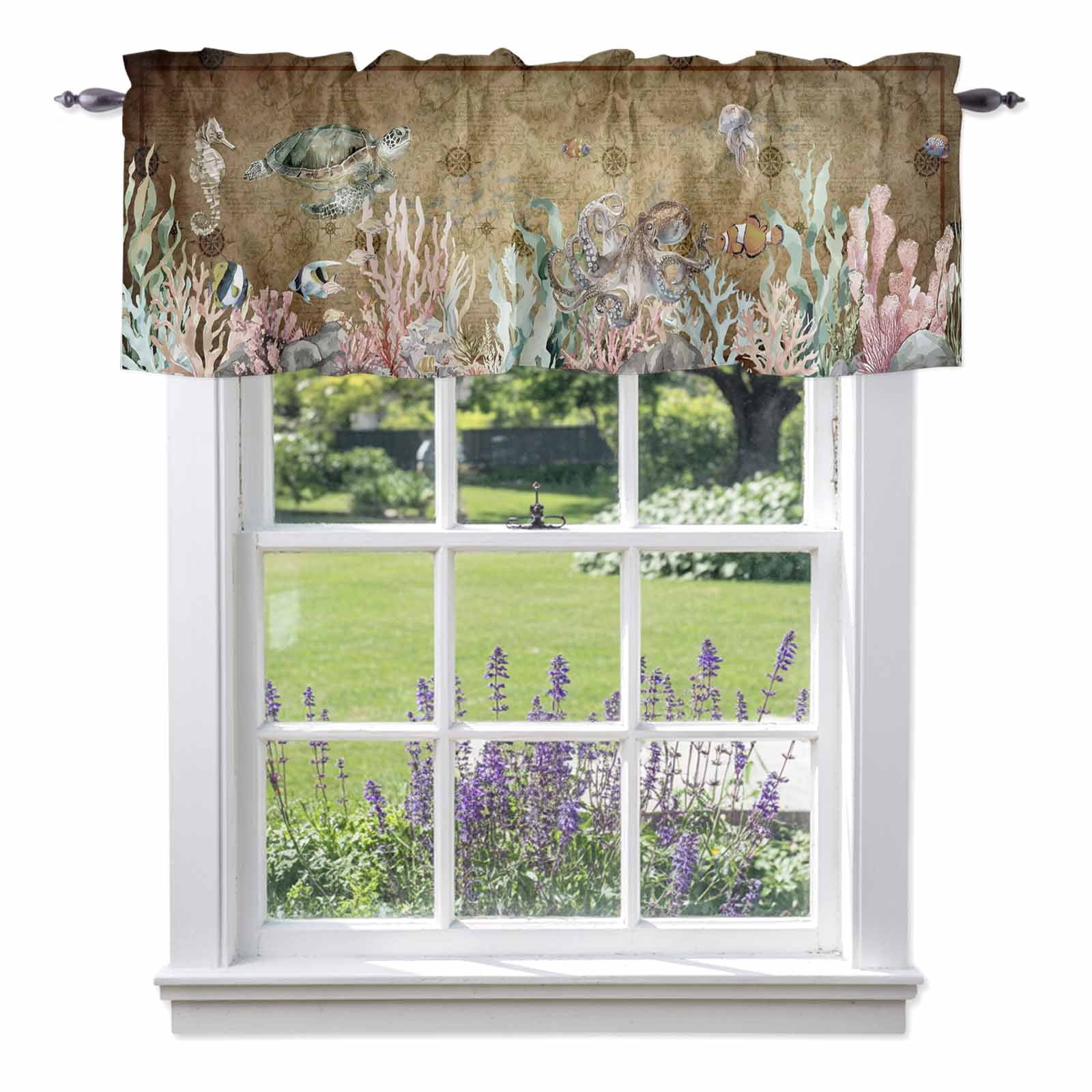 Ocean Valances for Windows Sea Turtle Jellyfish Octopus Seahorse Coral ...