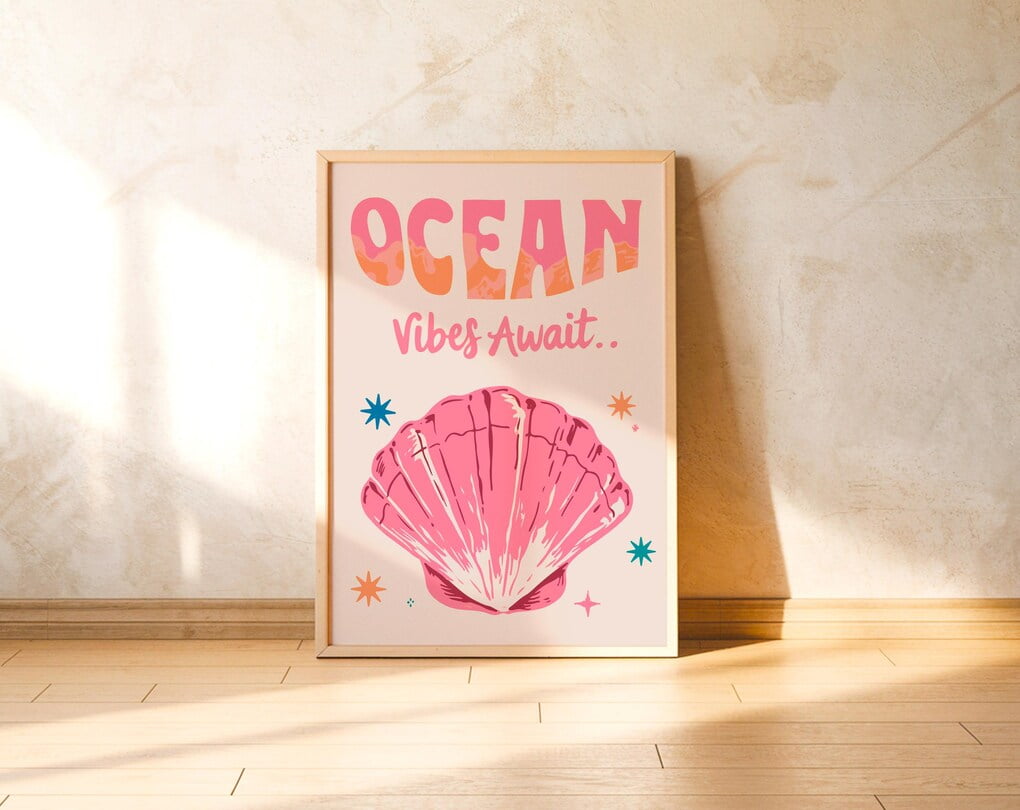 Ocean Vibes Wall Art For Kids Room Coastal Nursery Decor Seashell ...