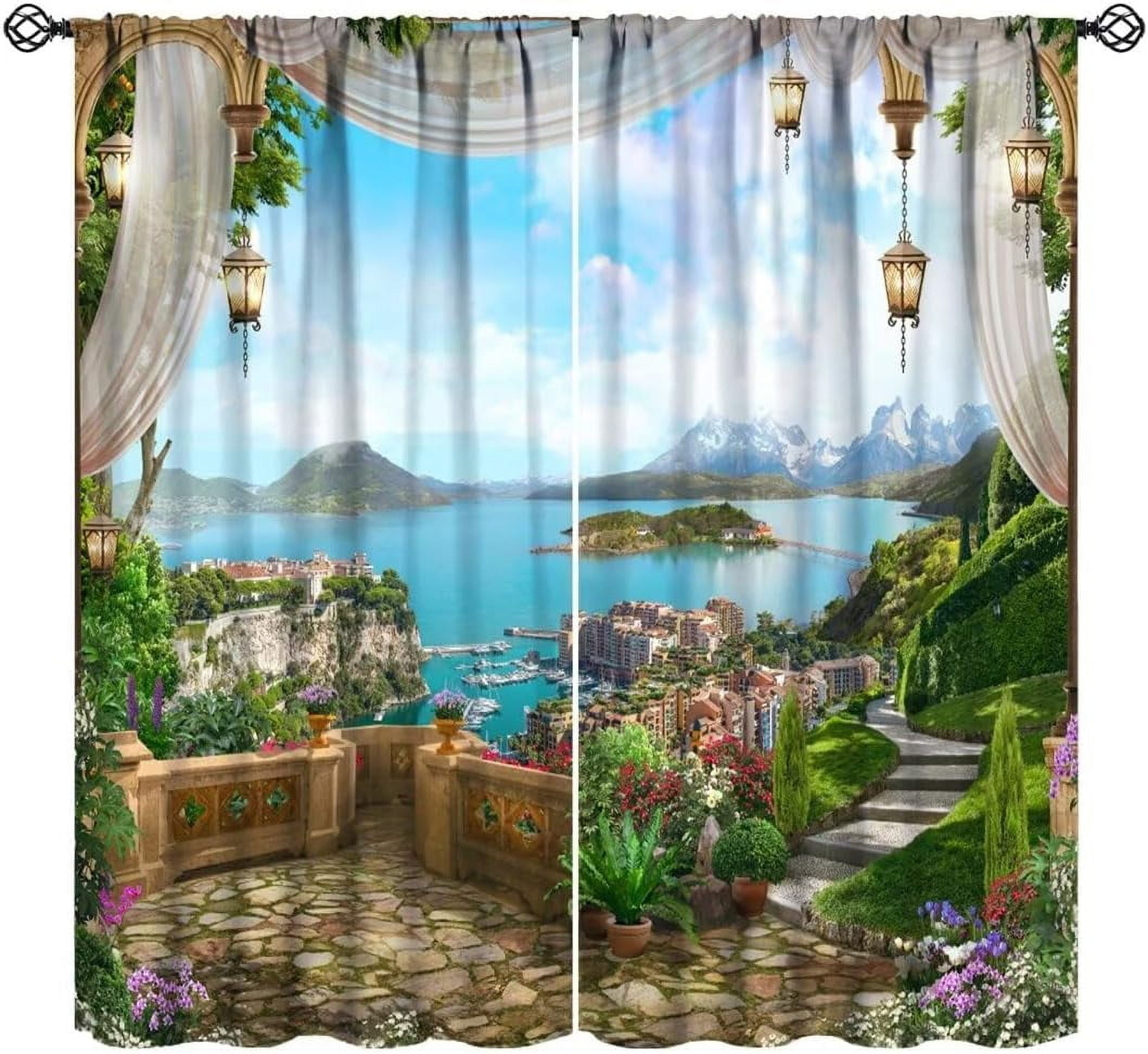 Ocean View Curtains, Tropical Island Garden Turquoise Natural Scenery ...