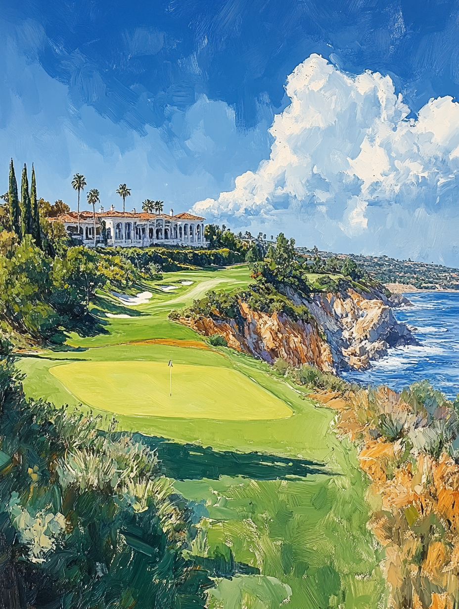 Ocean View Golf Course Canvas Painting， Perfect for Living Room ...