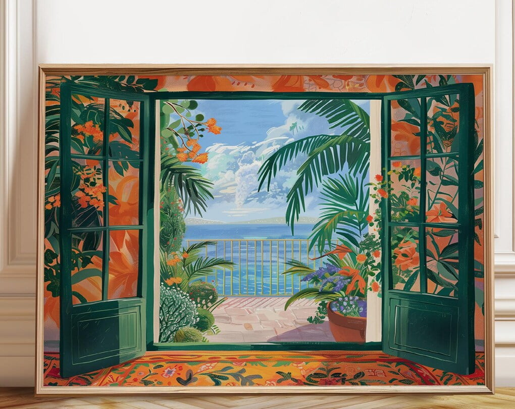 Ocean View And Lush Garden Poster - Tropical Paradise Balcony View Wall ...