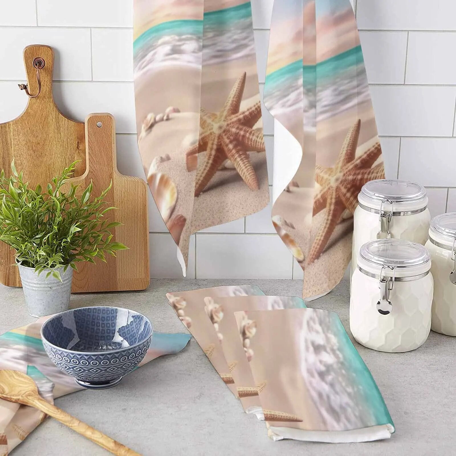 Ocean View StarSeashells Waves Beaches Coasts Kitchen Towels Household ...