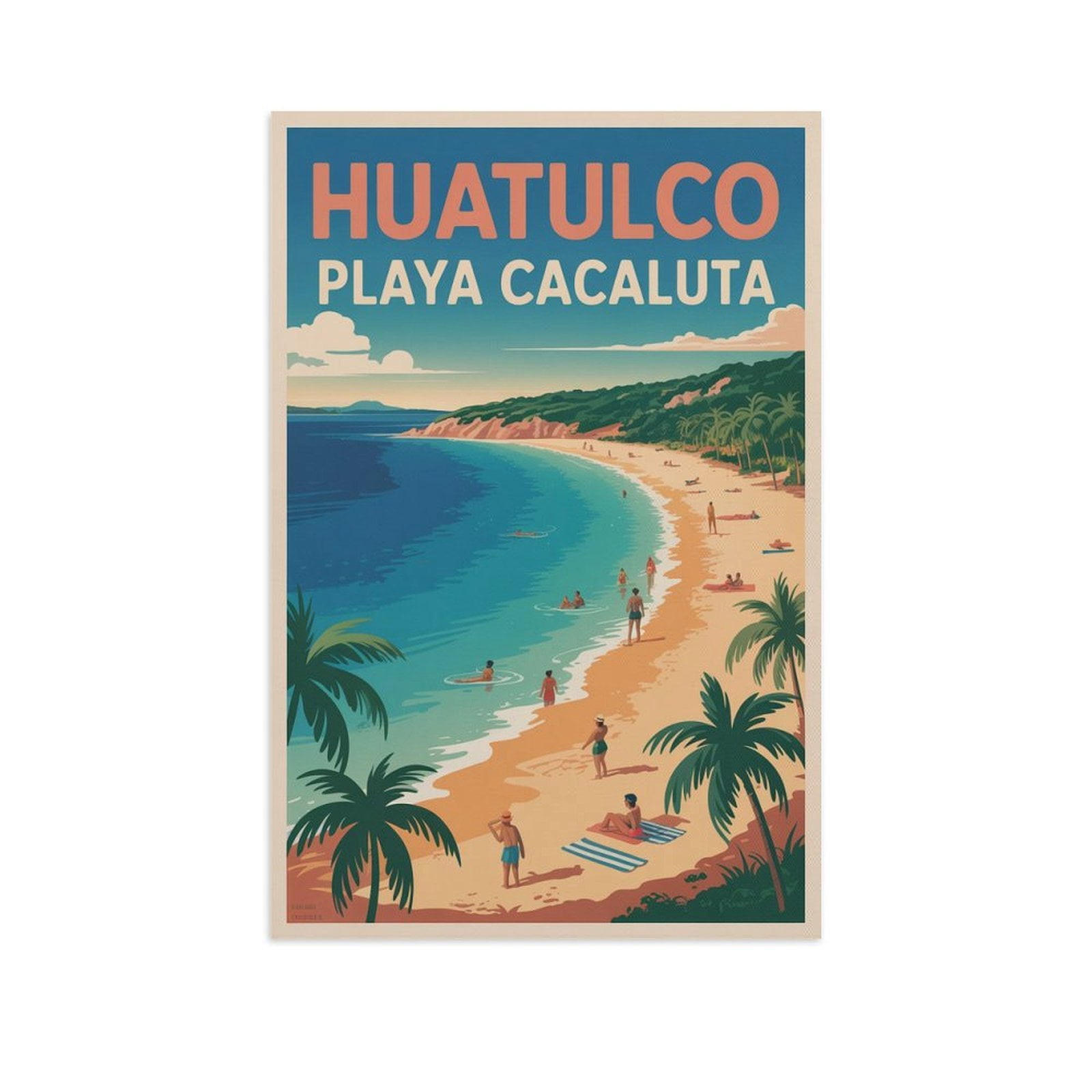 Ocean View Wall Art Playa Cacaluta Huatulco Mexico Retro Travel Poster ...