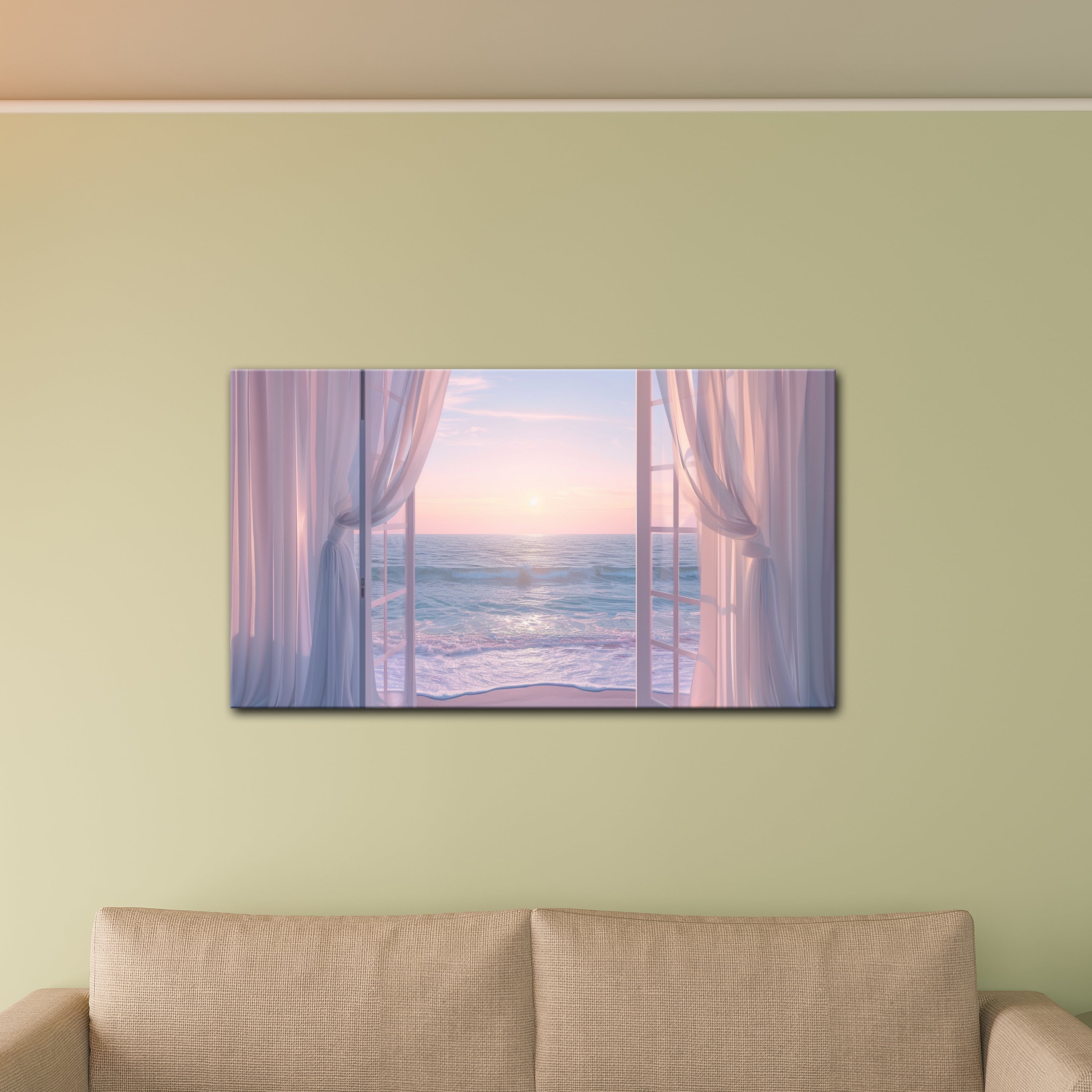 Ocean View Window- Pinkish-Purple Sea View Through the Window (16"x24 ...
