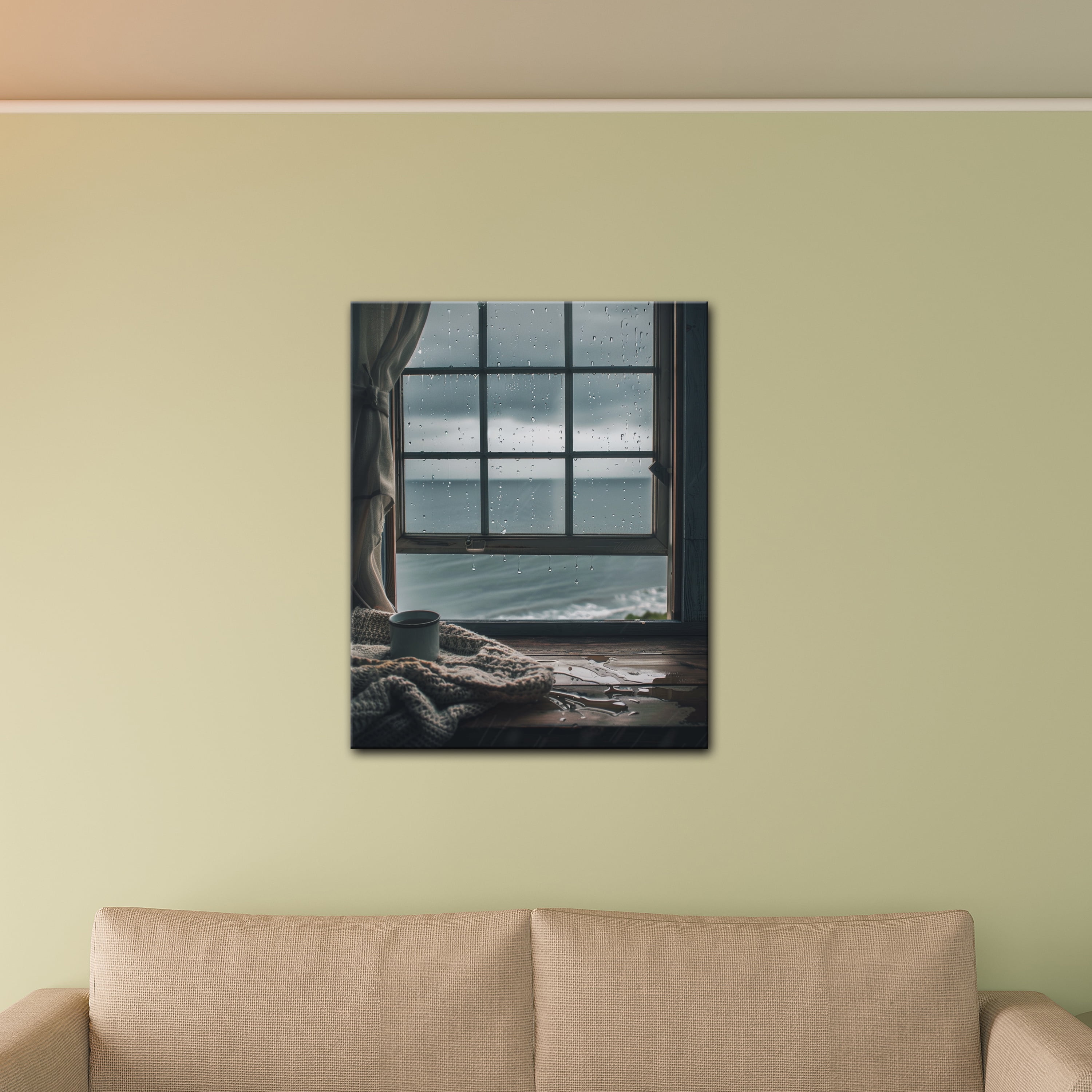 Ocean View Window- Warm Seaside Window on a Rainy Day (48 "x36 ...