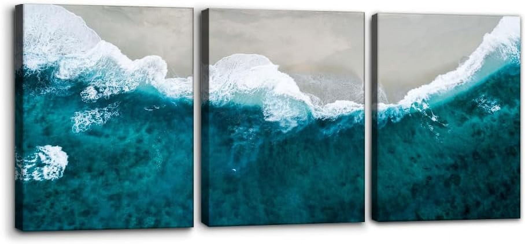 Ocean Wall Art Set of 3 - Framed Canvas Prints with Palm Trees & Boat ...