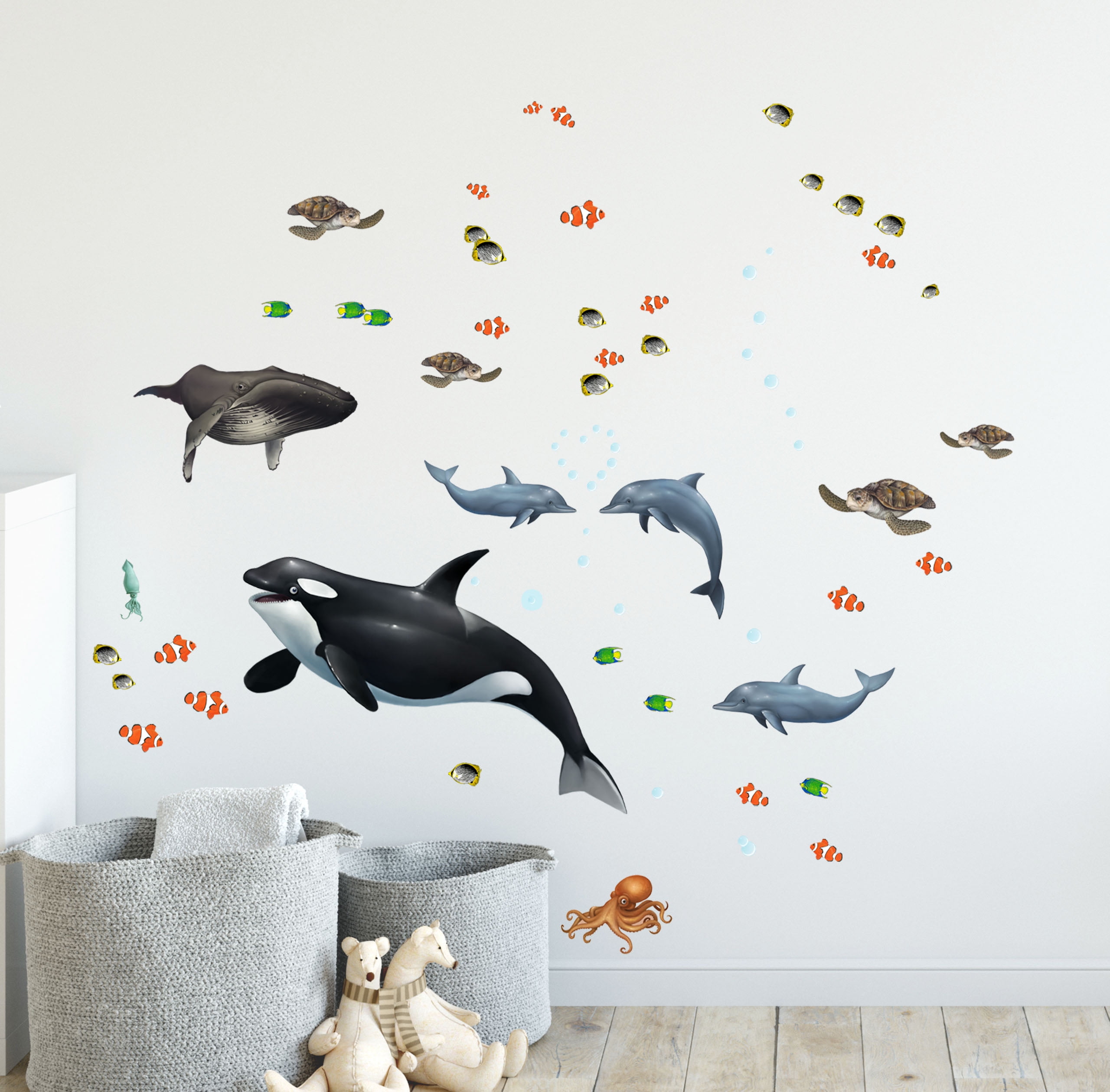 Ocean Wall Decals Under the Sea Fish Whales Dolphins (29) Sea Life Wall ...