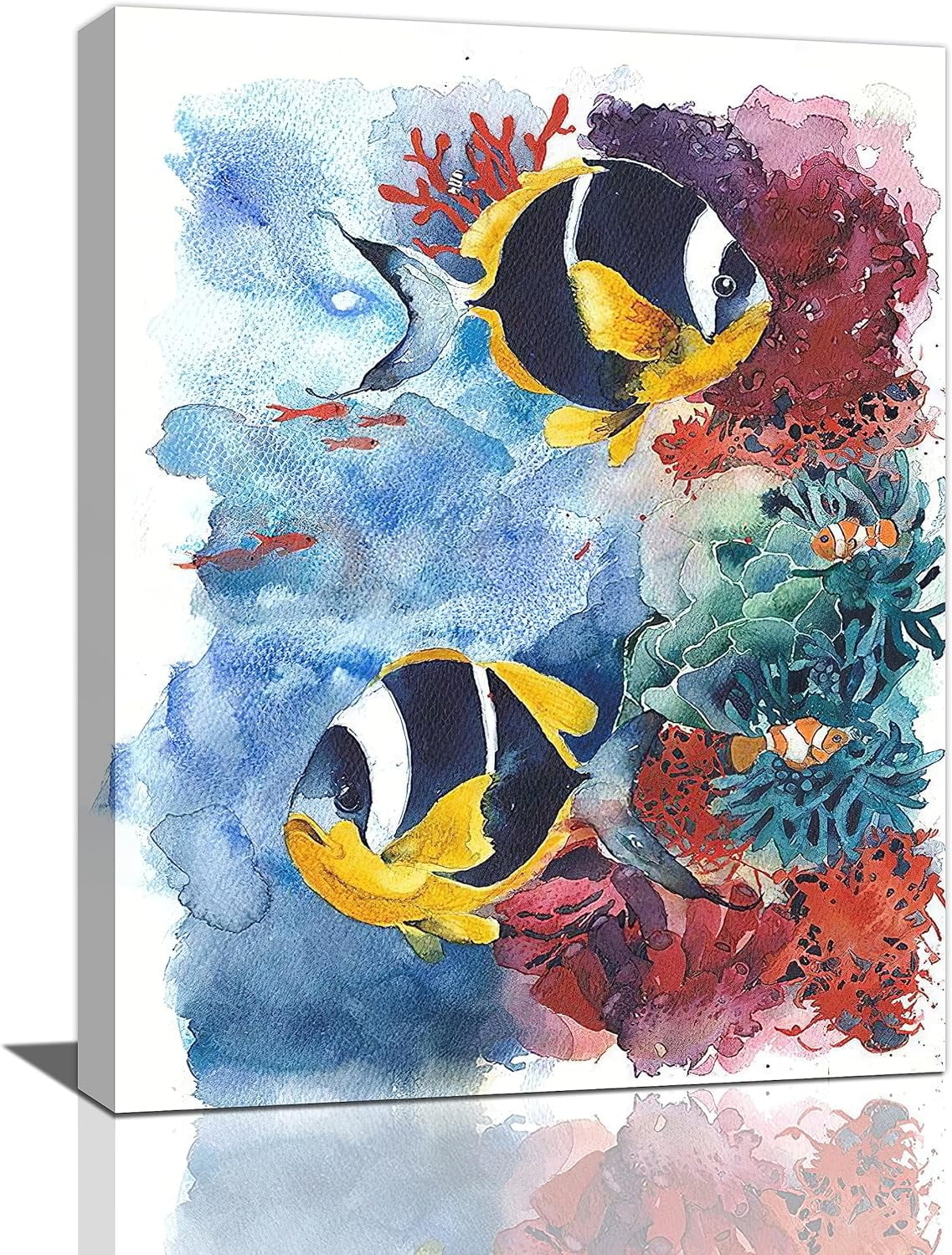 Ocean Wall Decor Fish Art Watercolour Canvas Painting Framed Artwork ...