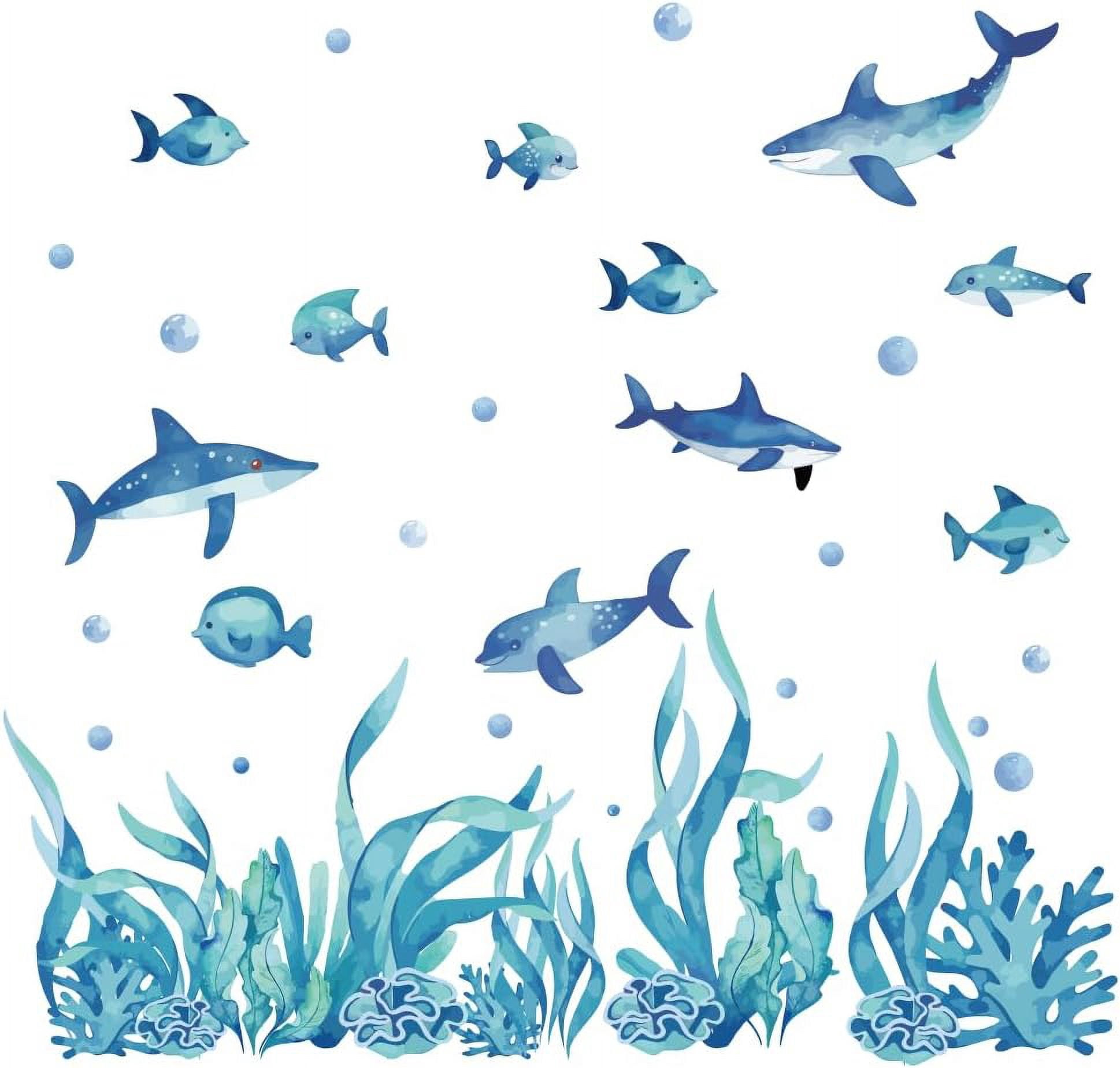 Ocean Wall Sticker Seagrass Whale Wall Decal Blue Ocean Life Stickers ...