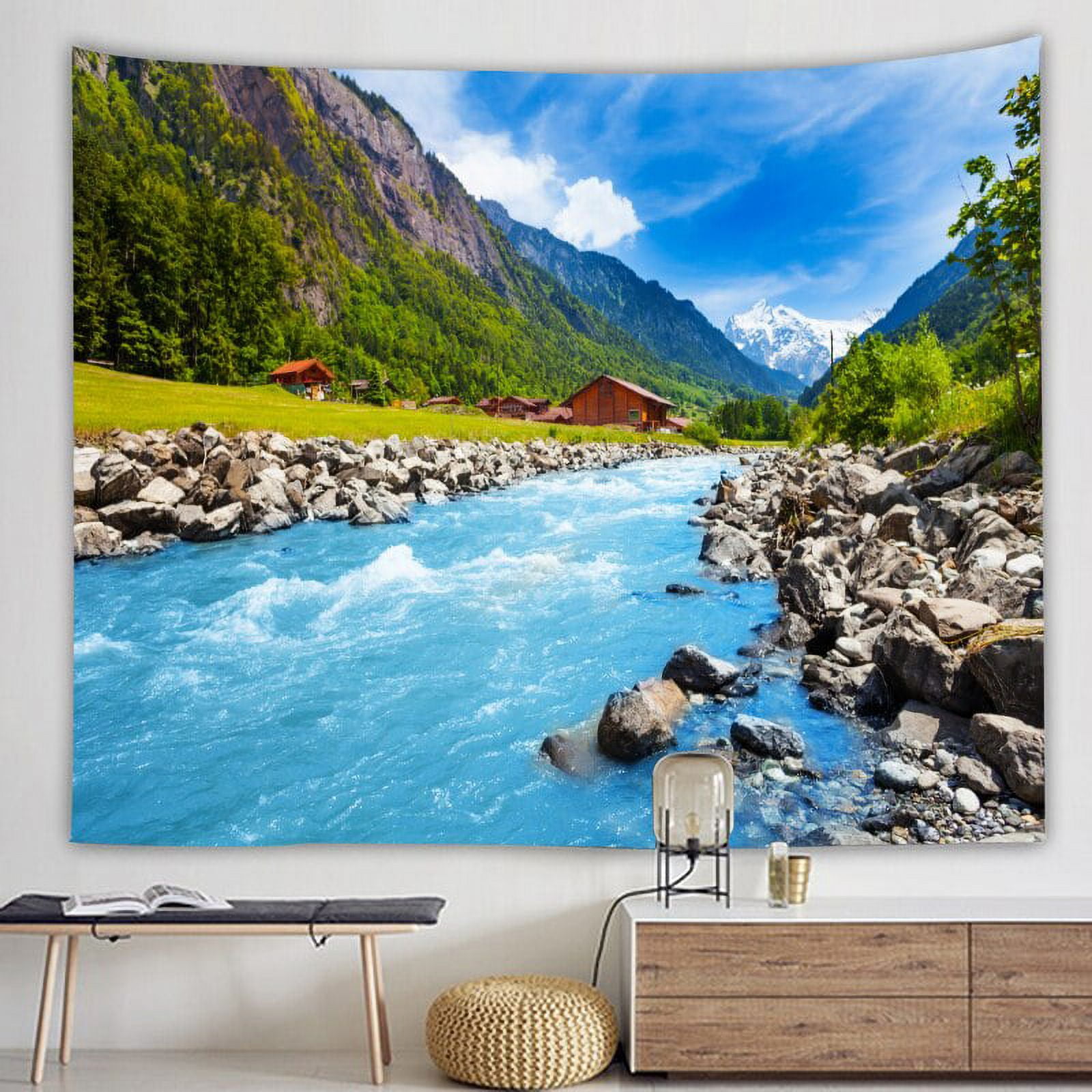 Ocean Wall Tapestry Landscape Forest Waterfall Lotus Cloth Wall Hanging ...