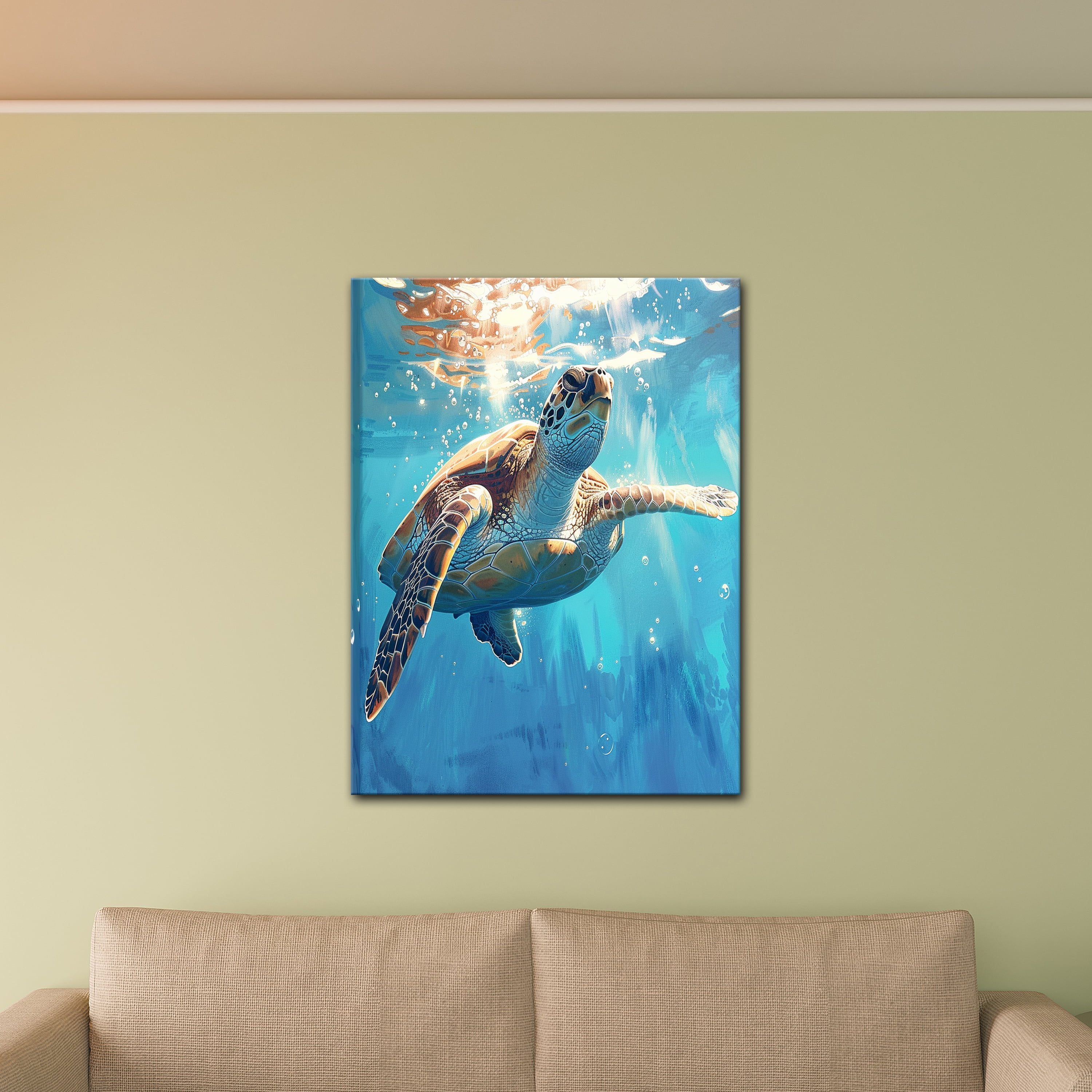 Ocean Wanderer- Sea Turtle Figures in Bluesy Waters (24 "x16 ...