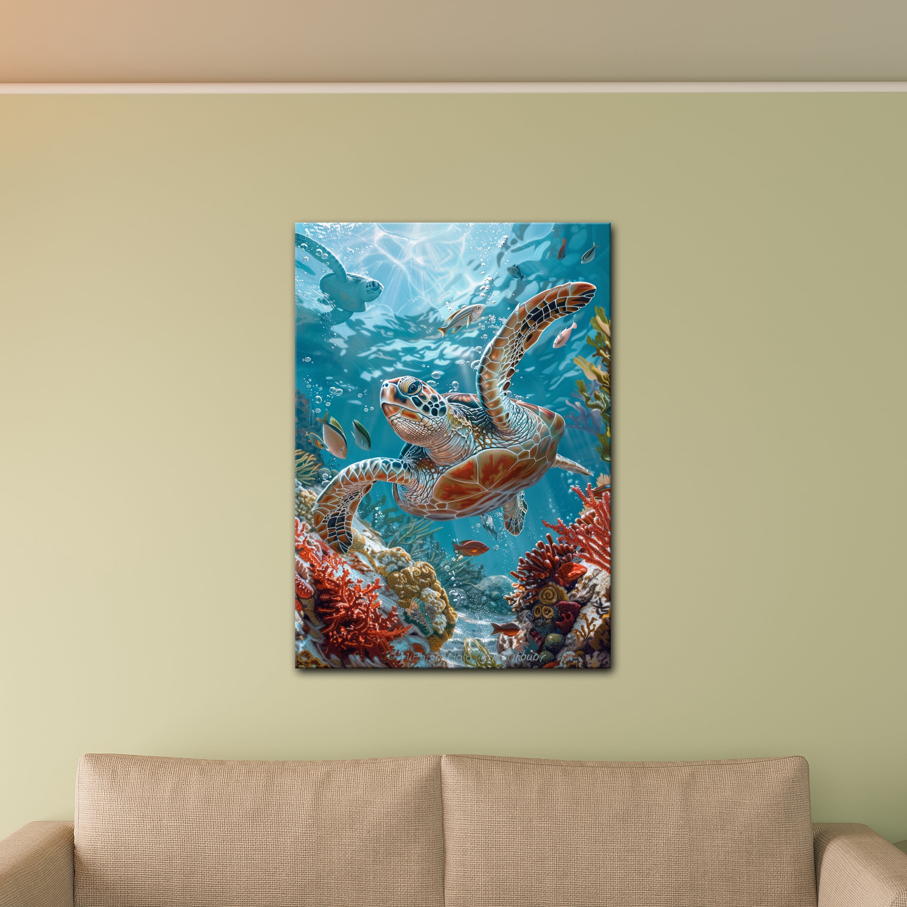 Ocean Wanderer- Sea Turtle Relaxing by the Reef (24 "x16" Customizable ...