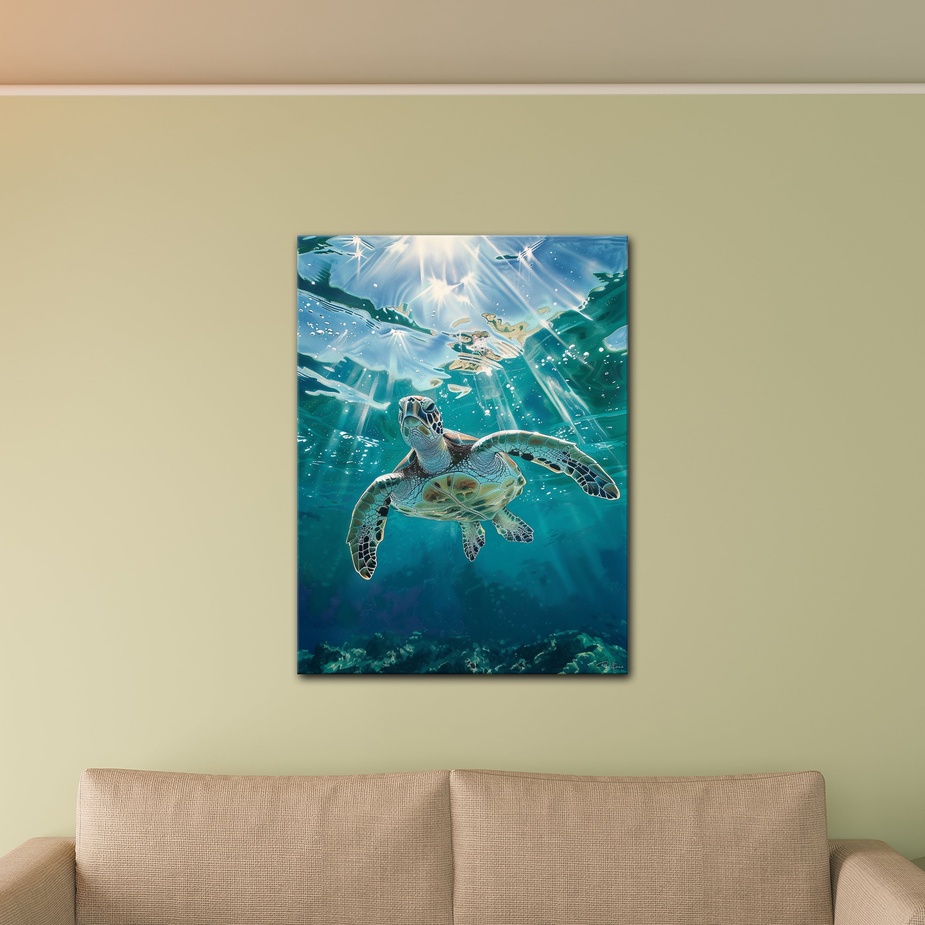 Ocean Wanderer- Turtles swimming in light and shadow (24 "x16 ...