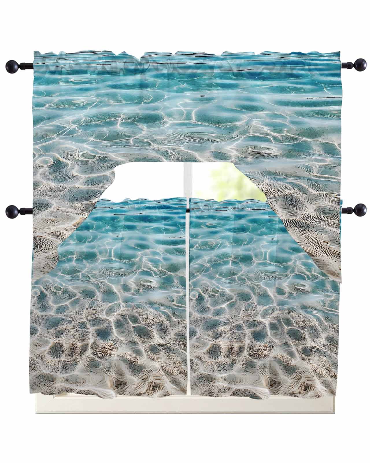 Ocean Water Ripple Kitchen Curtains Sets 36 Inch Length with Valance ...
