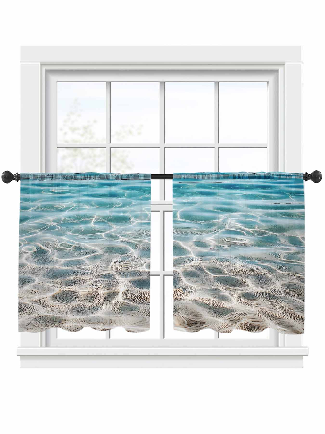 Ocean Water Ripple Sheer Curtains 45 Inch Length 2 Panels Set, Semi ...