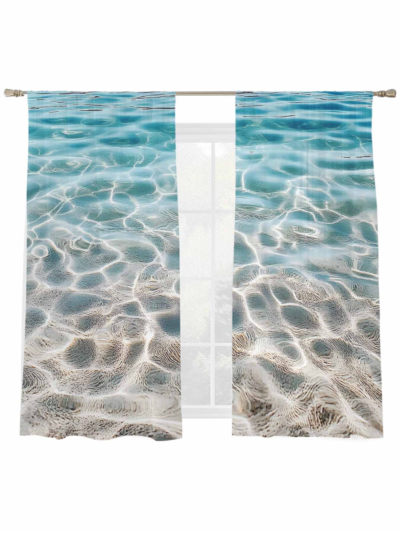 Ocean Water Ripple Sheer Curtains 63 Inch Length 2 Panels Set, Semi ...