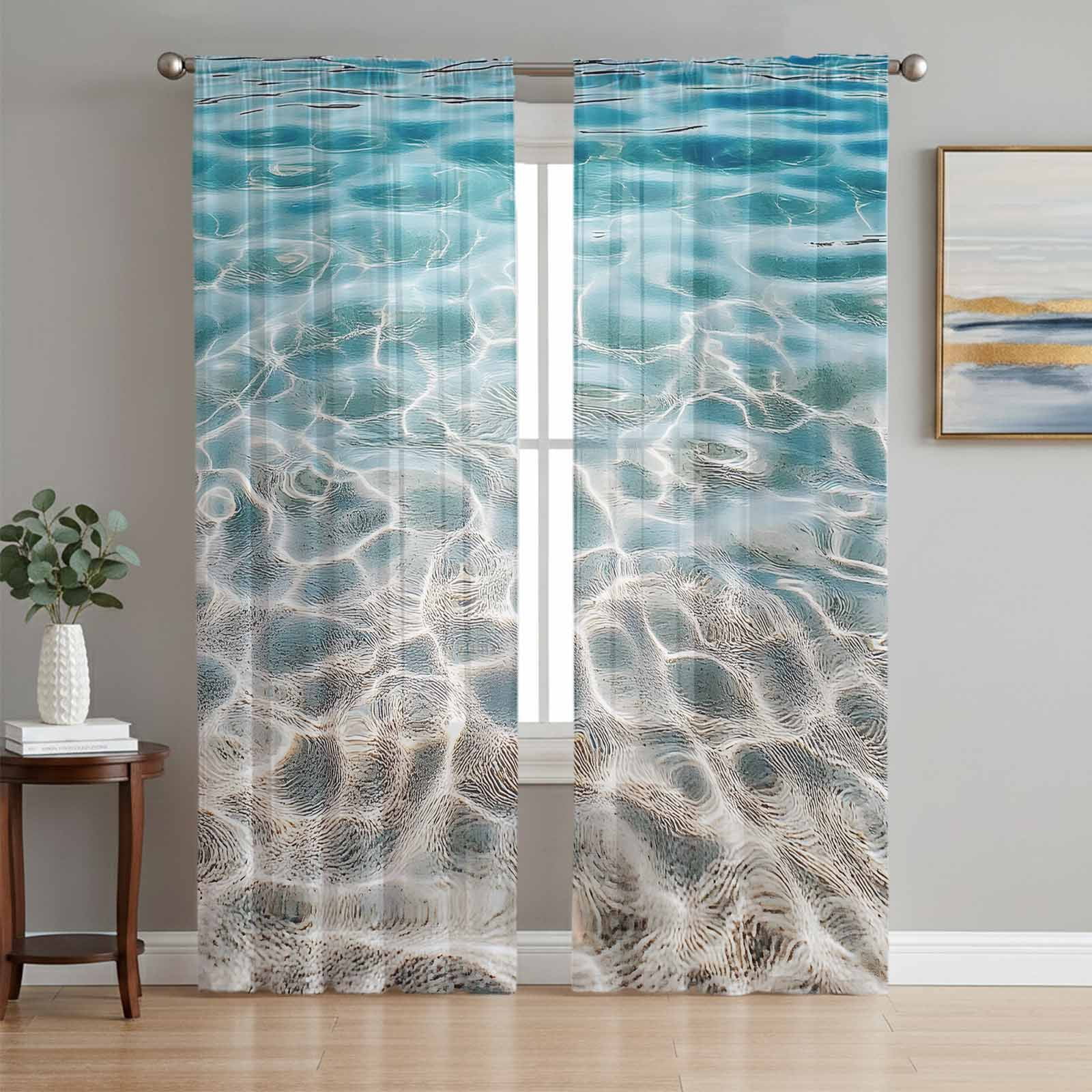 Ocean Water Ripple Sheer Curtains 96 Inch Length 2 Panels Set, Summer ...