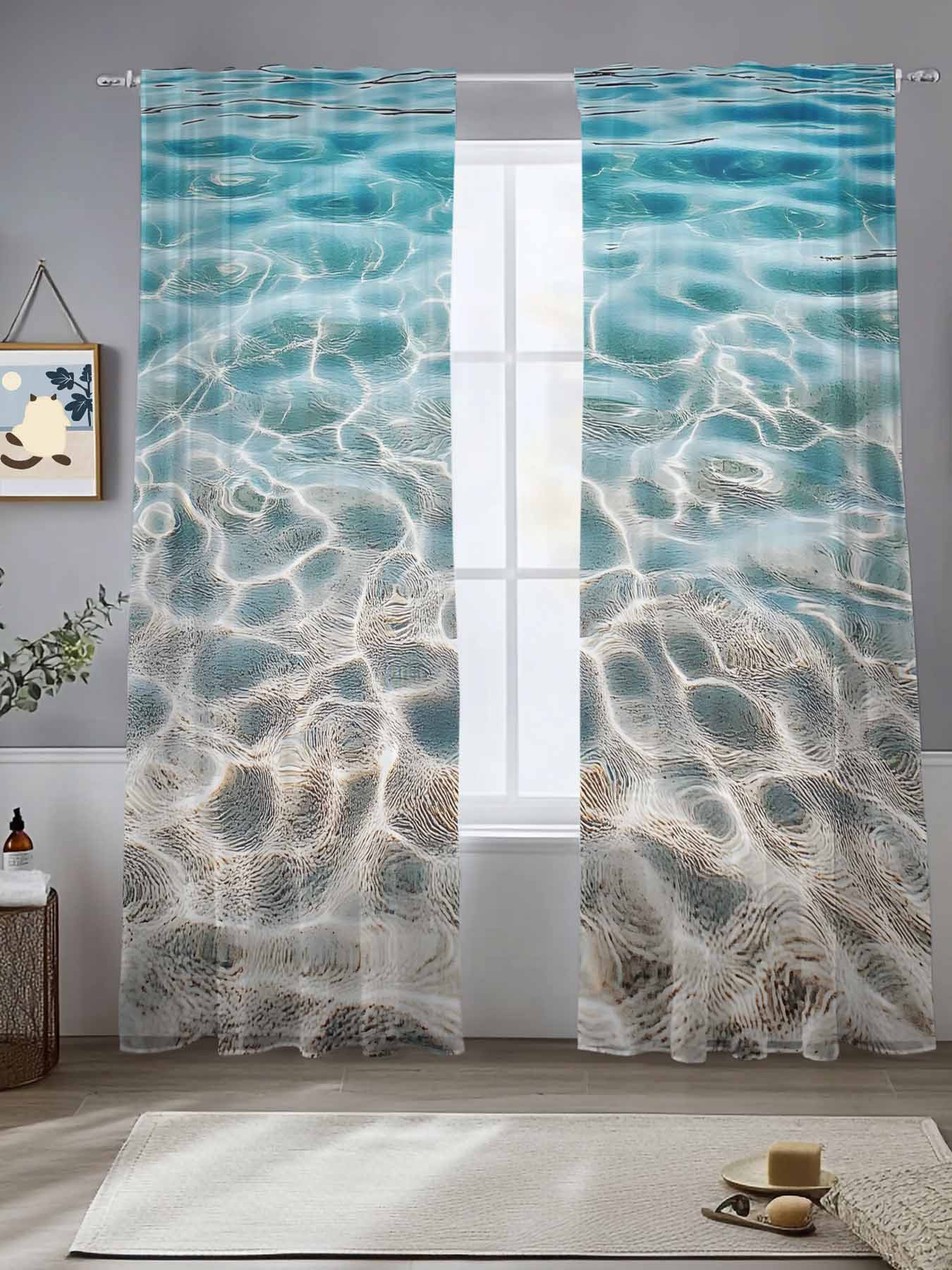 Ocean Water Ripple Sheer Curtains for Living Room Bedroom Summer ...