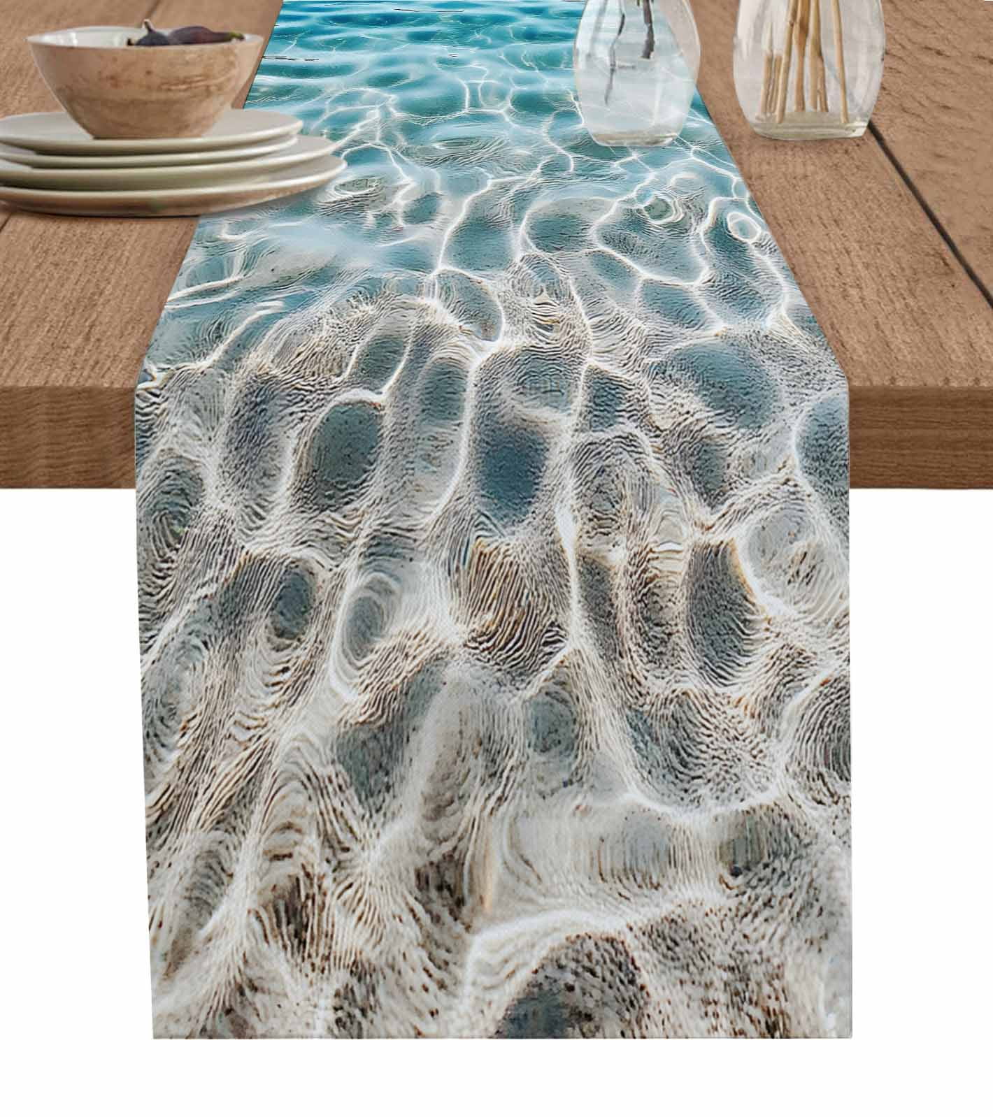 Ocean Water Ripple Table Runner 60 Inches, Summer Seaside Underwater ...