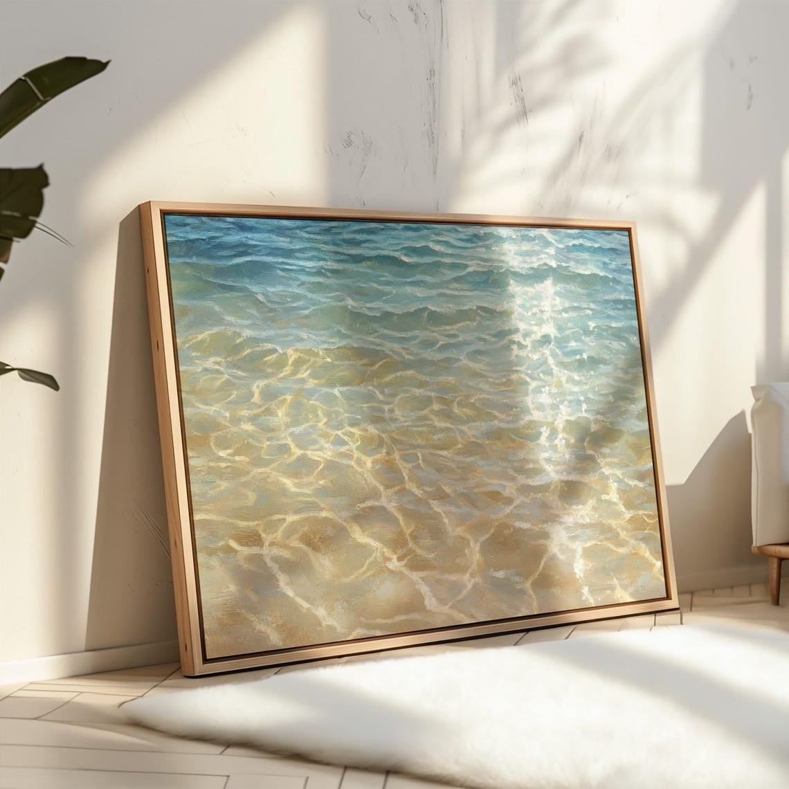 Ocean Water, Sunlit Waves Painting, Beach Aesthetic, Coastal Decor, Seaside Tranquility, Blue ...